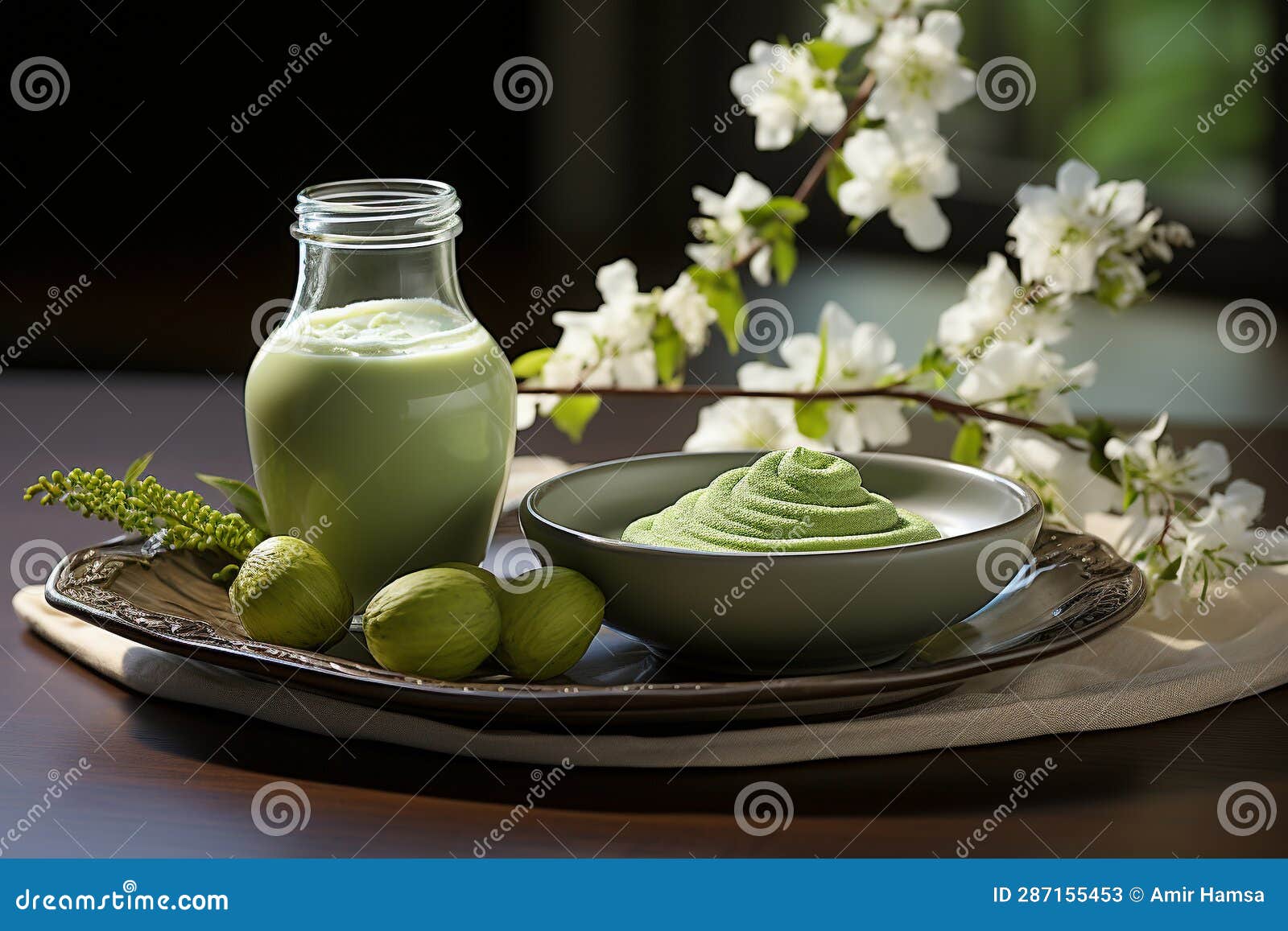 Matcha Green Tea Served on the Table Stock Illustration - Illustration ...