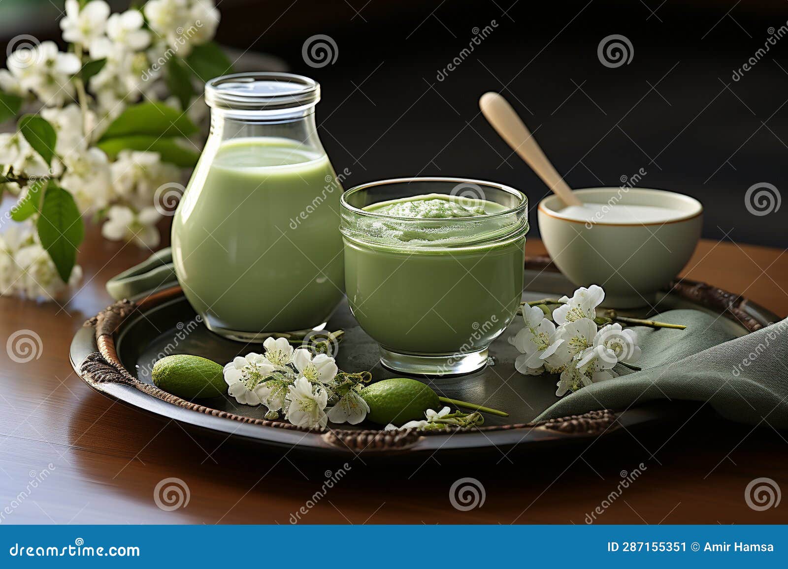Matcha Green Tea Served on the Table Stock Illustration - Illustration ...