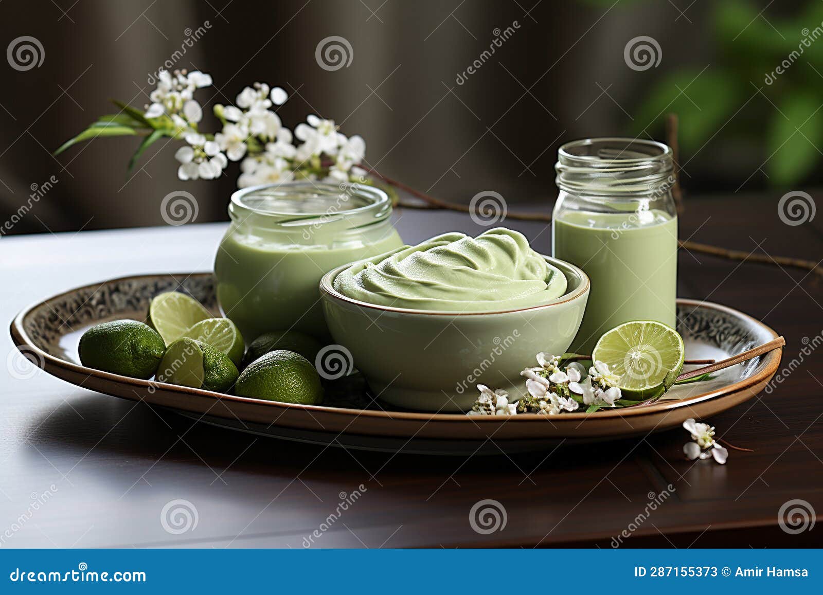 Matcha Green Tea Served on the Table Stock Illustration - Illustration ...