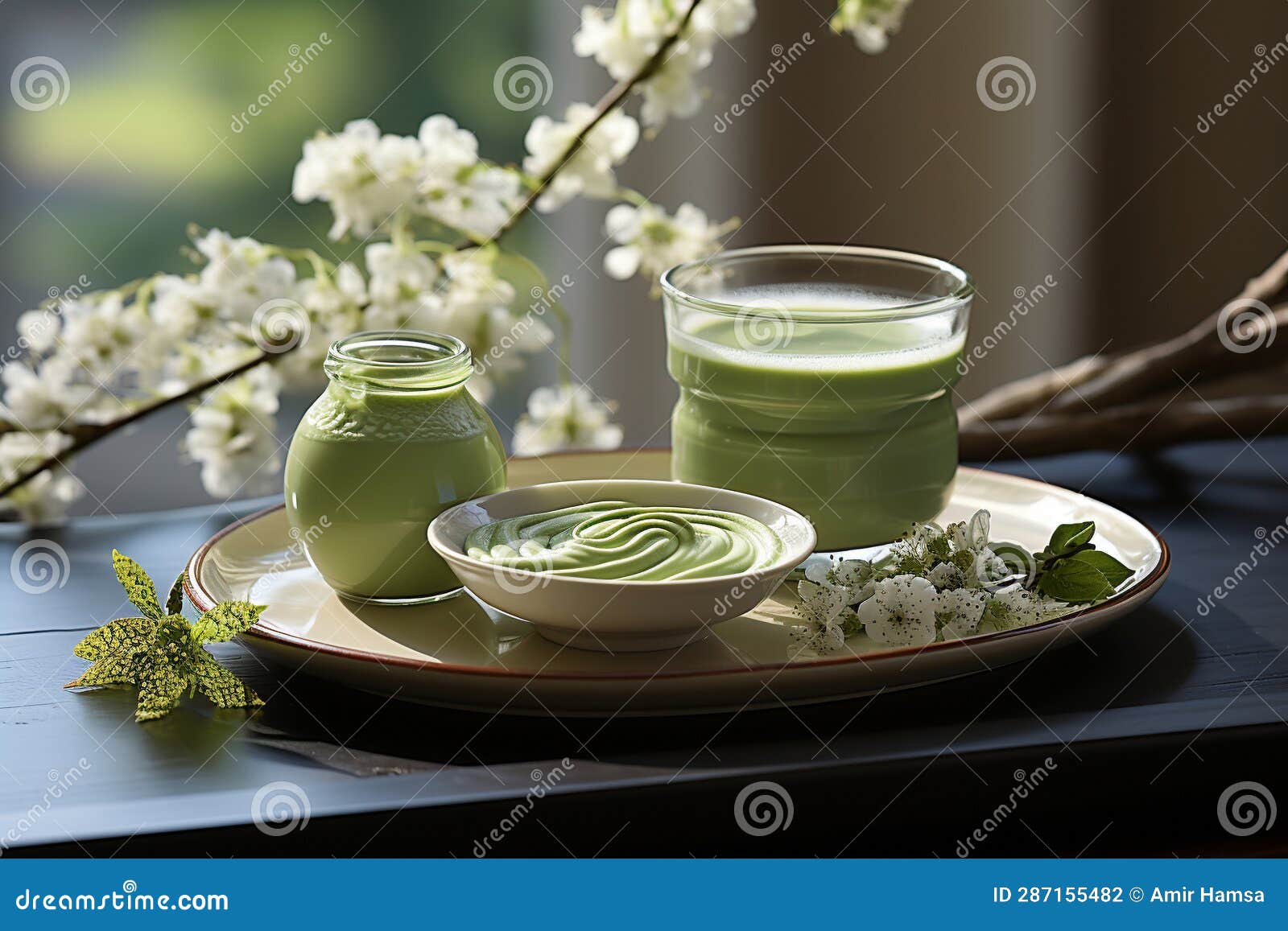 Matcha Green Tea Served on the Table Stock Illustration - Illustration ...