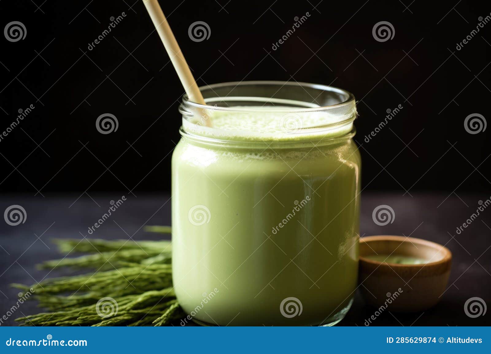 Matcha Latte in a Mason Jar with a Reusable Straw Stock Photo - Image ...