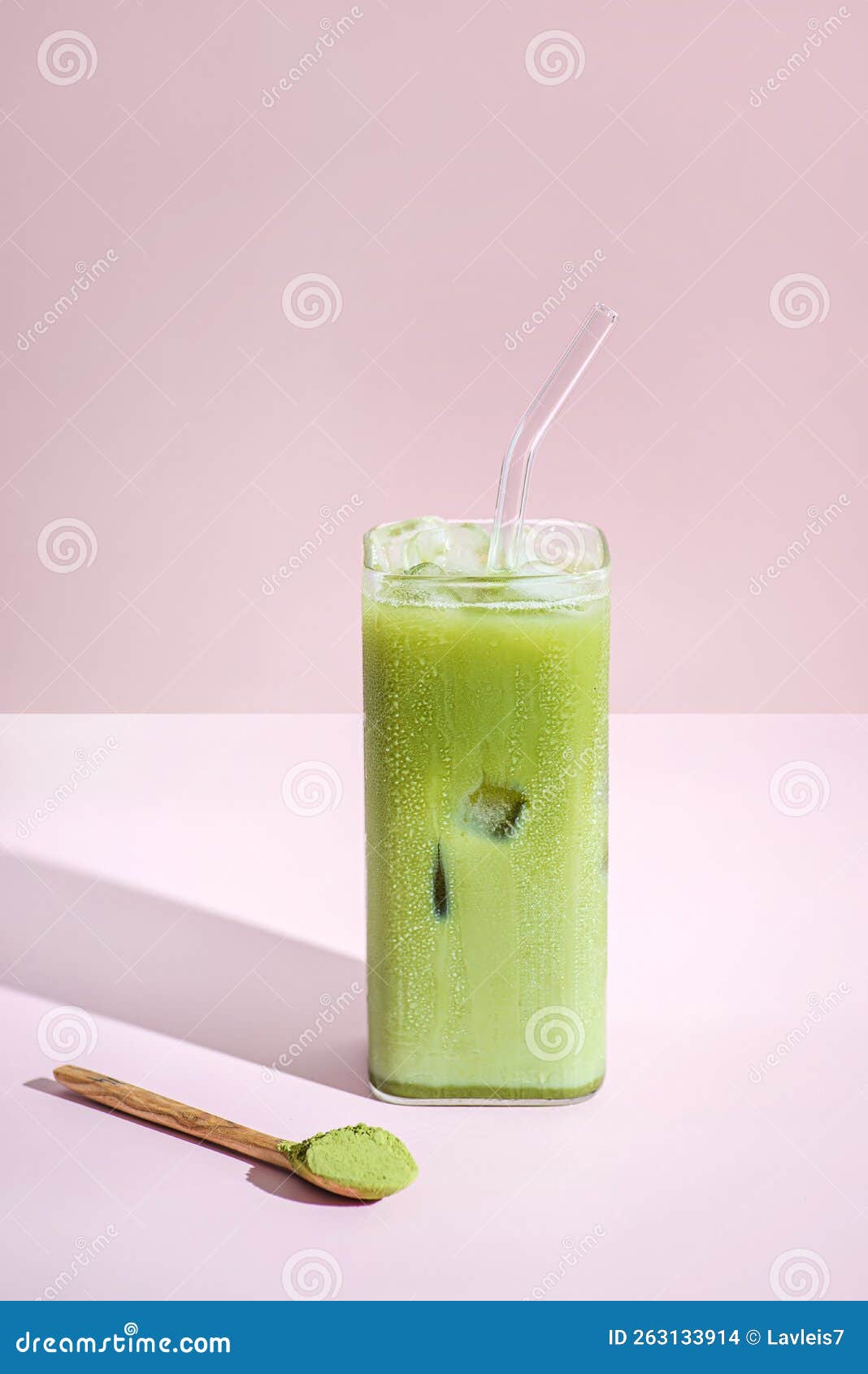 Matcha Latte on Pink Background Stock Photo - Image of tasty, sweet ...