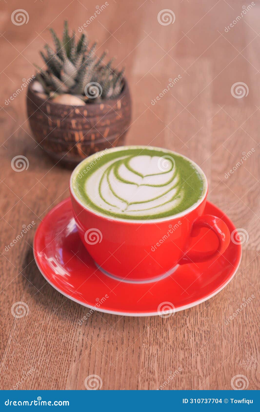 Matcha Latte in a Red Color Cup on Table Stock Photo - Image of organic ...