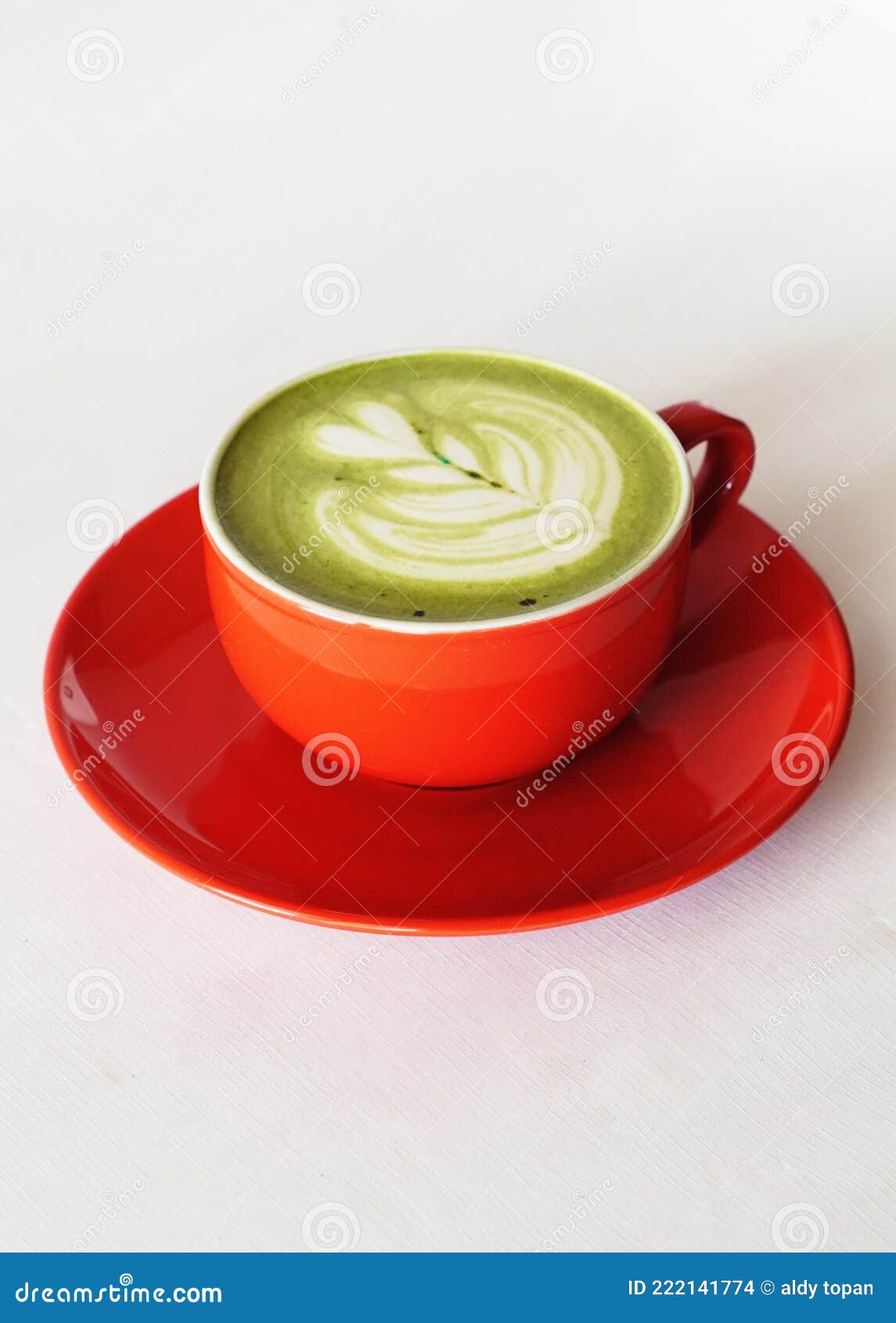 Matcha Latte with red cup stock photo. Image of latte - 222141774