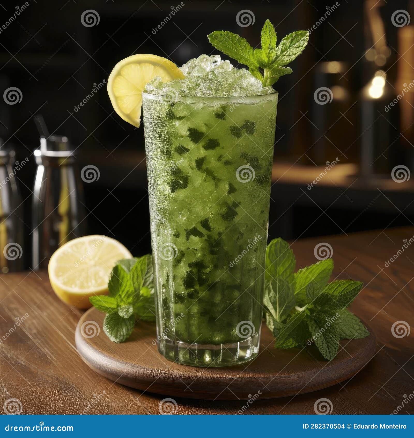 Matcha Mint Iced Tea with Lemon Stock Illustration - Illustration of ...