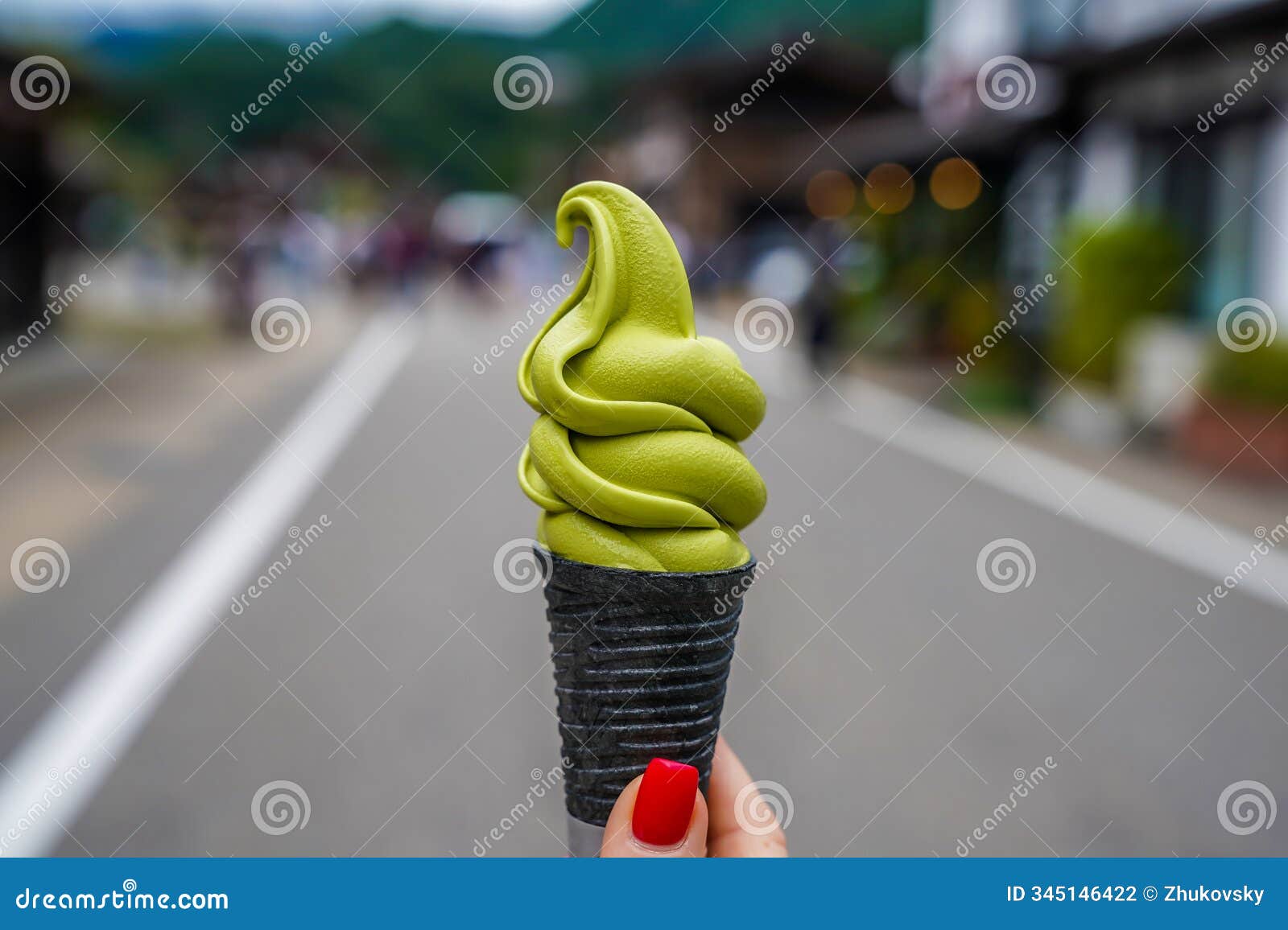 Matcha soft ice cream cone stock photo. Image of undefined - 345146422