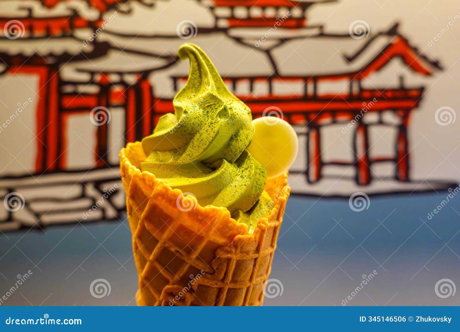 Matcha soft ice cream cone stock photo. Image of delicious - 345146506
