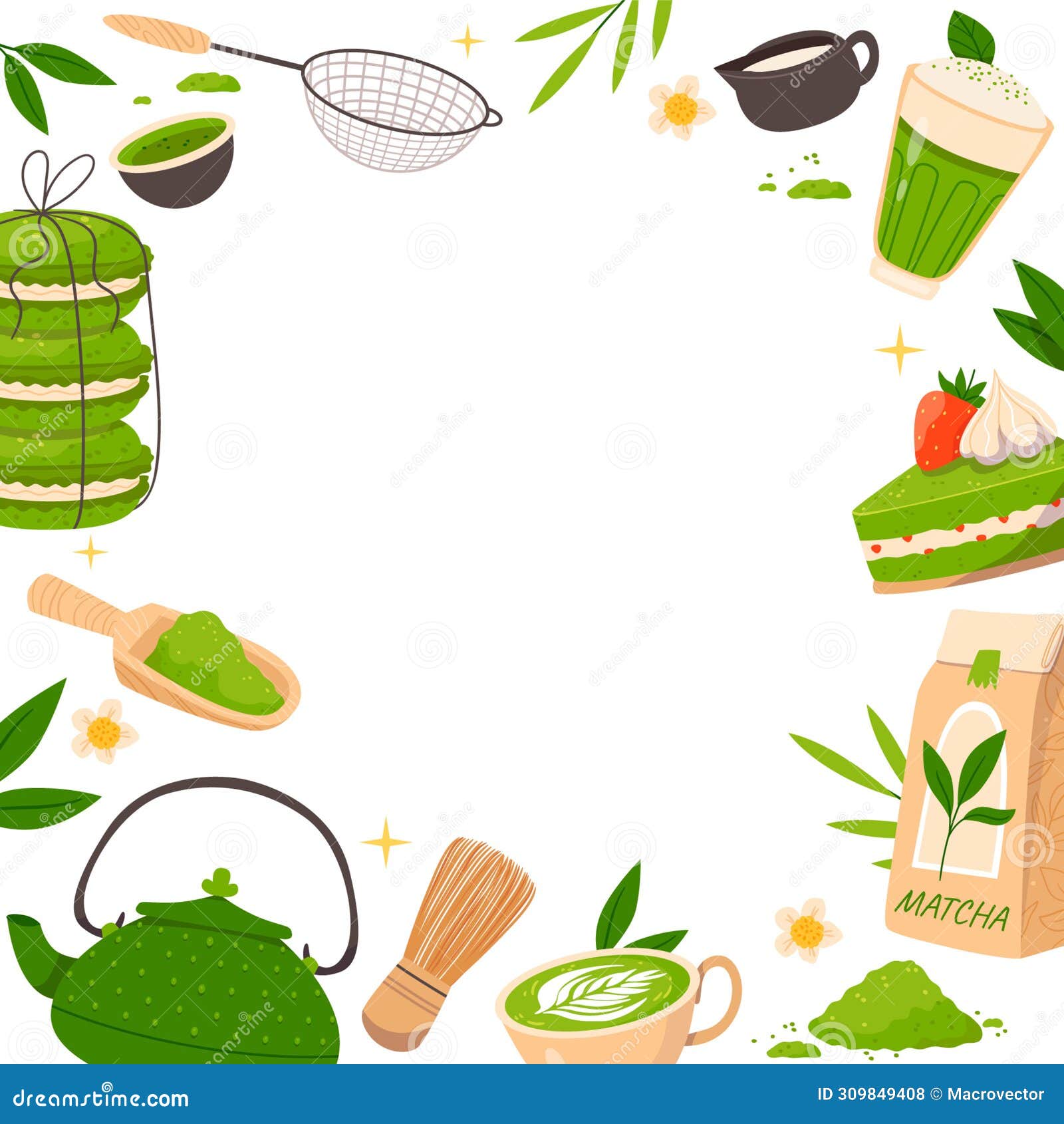 Matcha Tea Background in Flat Design Stock Illustration - Illustration ...
