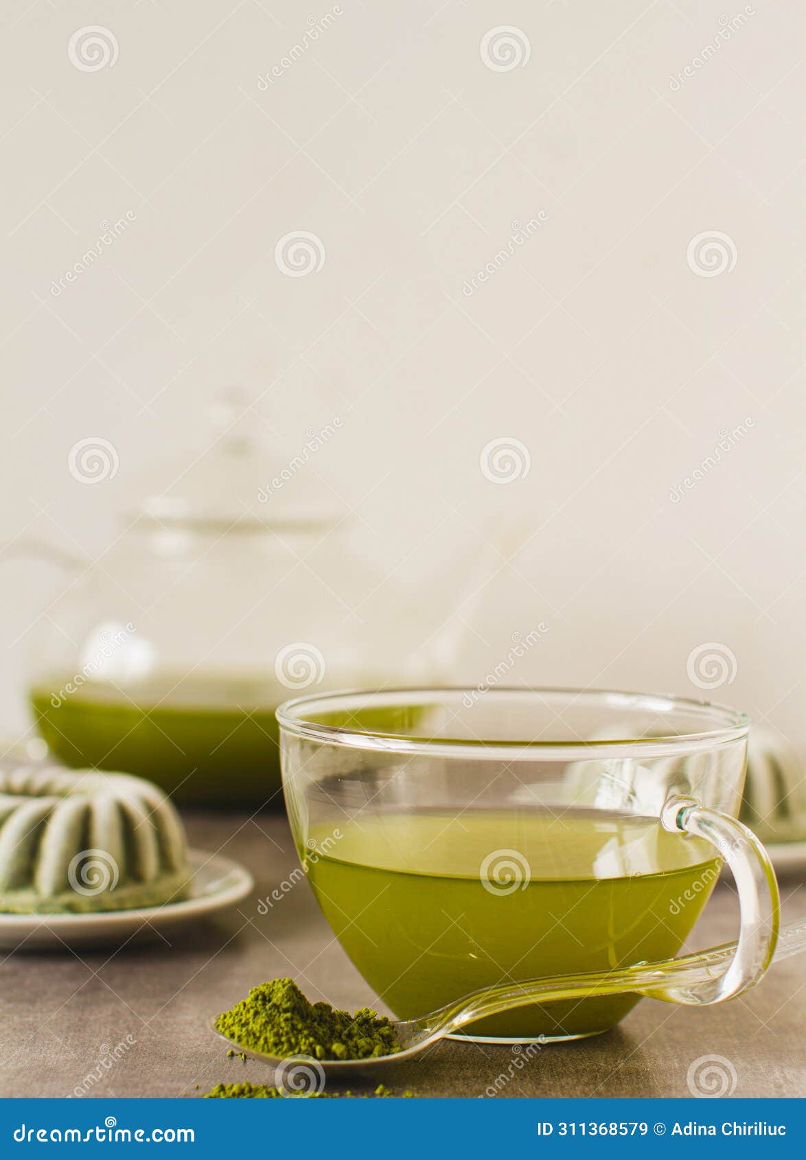 Matcha Tea and a Dessert Made from Tapioca Pearls and Matcha Powder ...