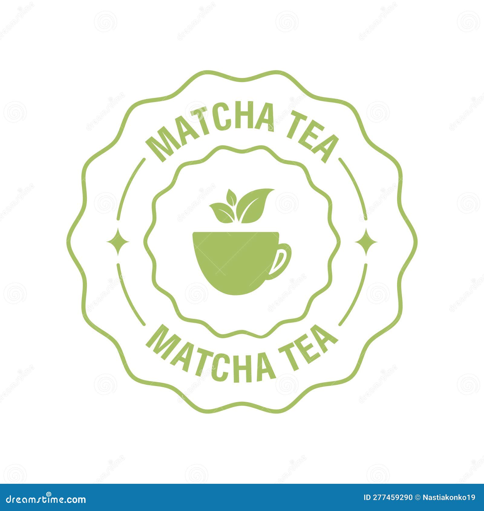 Matcha Tea Label or Stamp with of a Cup and Tea Leaves. Vector ...