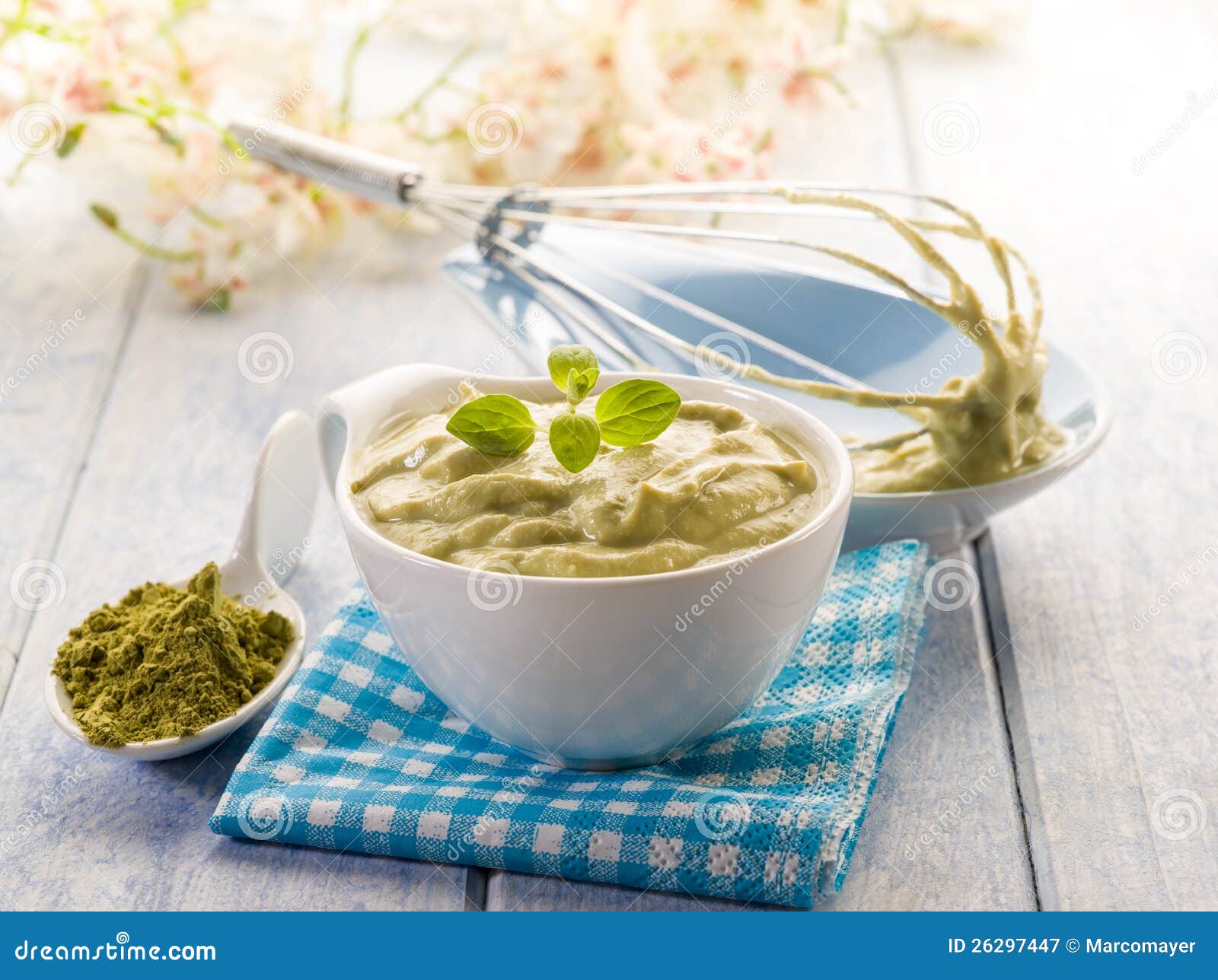 Matcha tea and ricotta stock image. Image of napkin, ricotta - 26297447