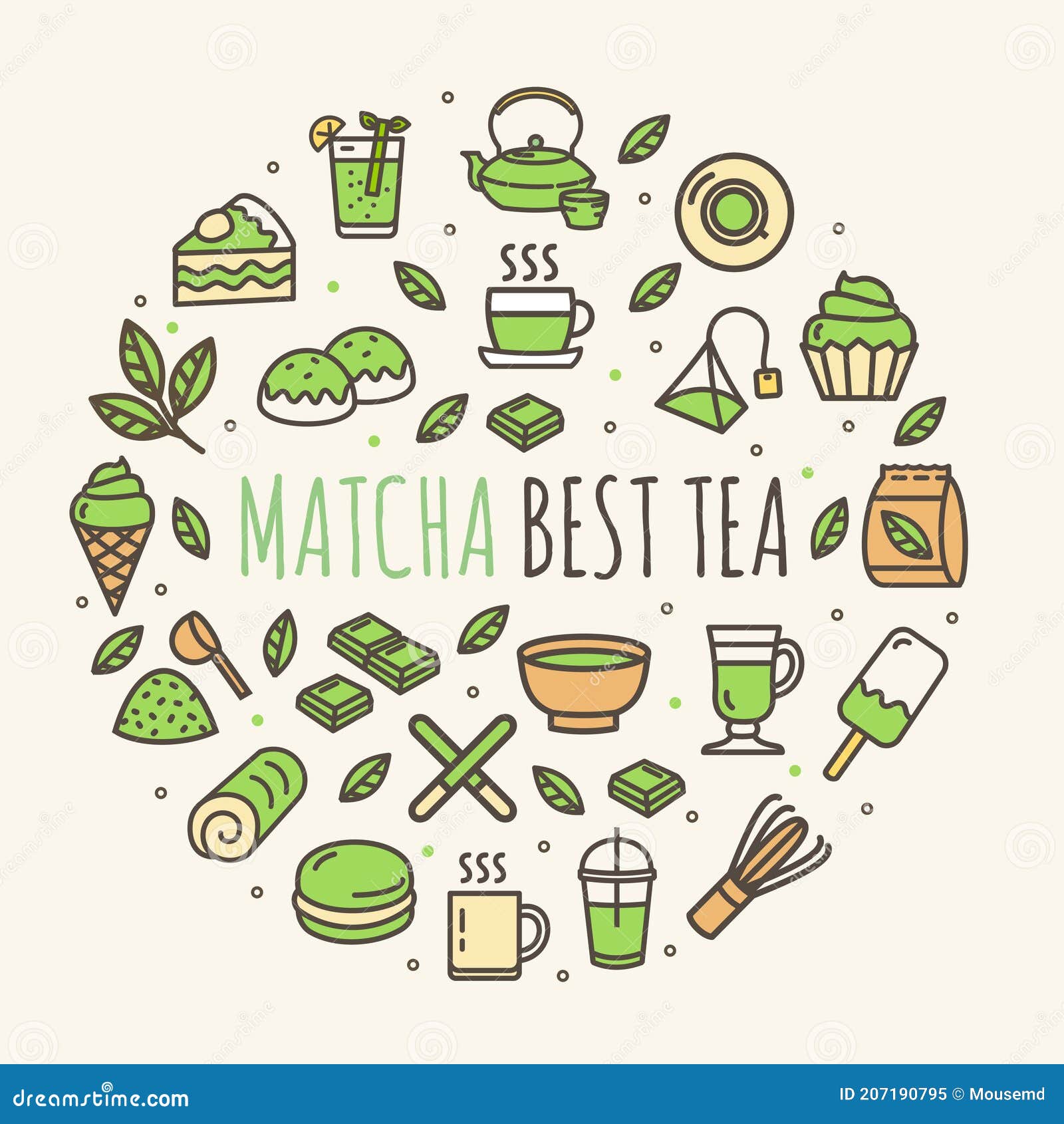 Matcha Tea Sign Round Design Template Thin Line Icon Banner. Vector ...
