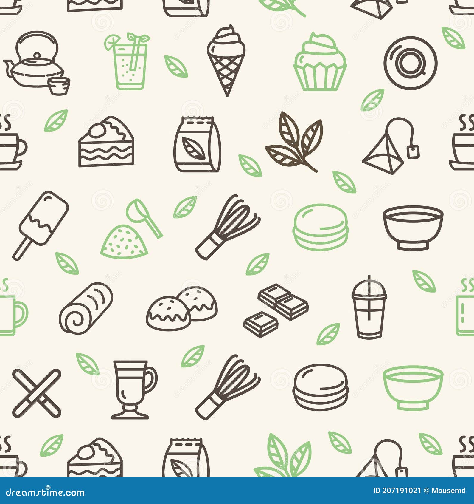Matcha Tea Sign Seamless Pattern Background on a White. Vector Stock ...