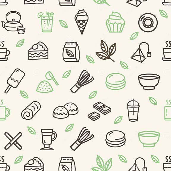 Matcha Tea Sign Seamless Pattern Background on a White. Vector Stock ...