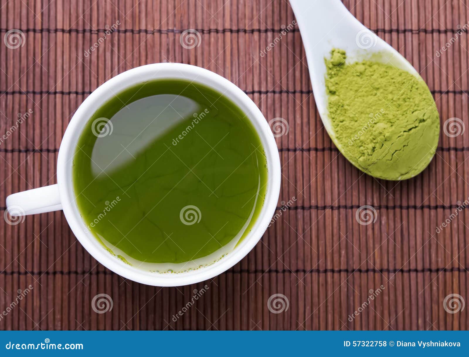 Matcha Tea in a White Cup on the Brown Mat Stock Photo - Image of ...