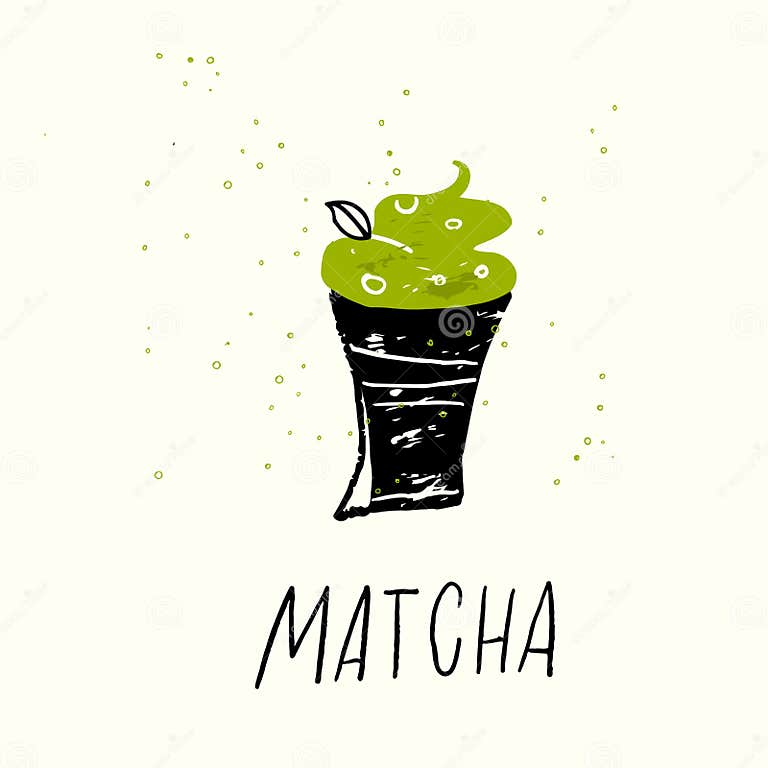 Matcha. Vector Doodle Illustration of Matcha Dessert. Stock Vector ...