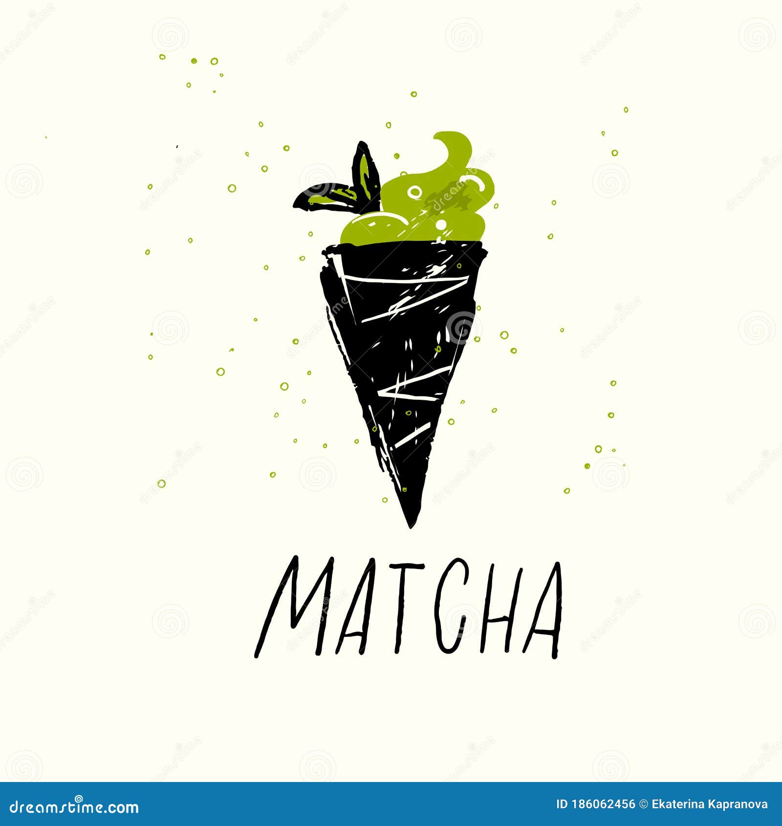 Matcha. Vector Doodle Illustration of Matcha Ice Cream Stock Vector ...