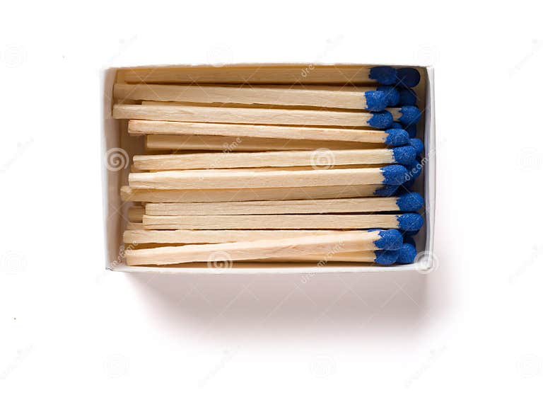 Matchbox with Blue Matchsticks with Clipping Path Stock Photo - Image ...