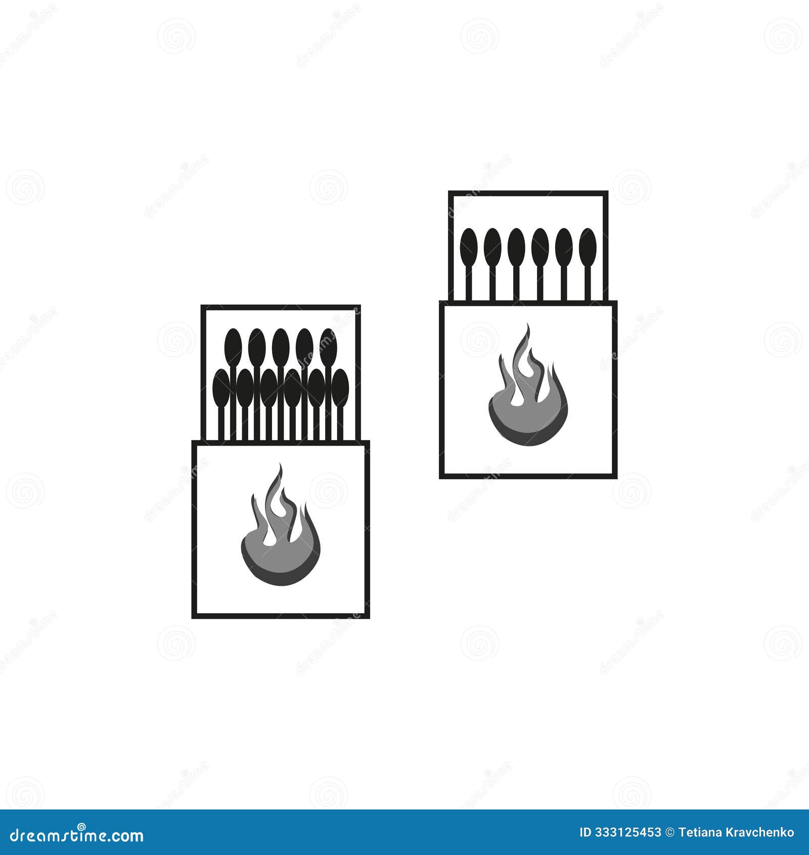 Matchbox Icon Set. Black and White Flame Symbol. Two Matchboxes with ...