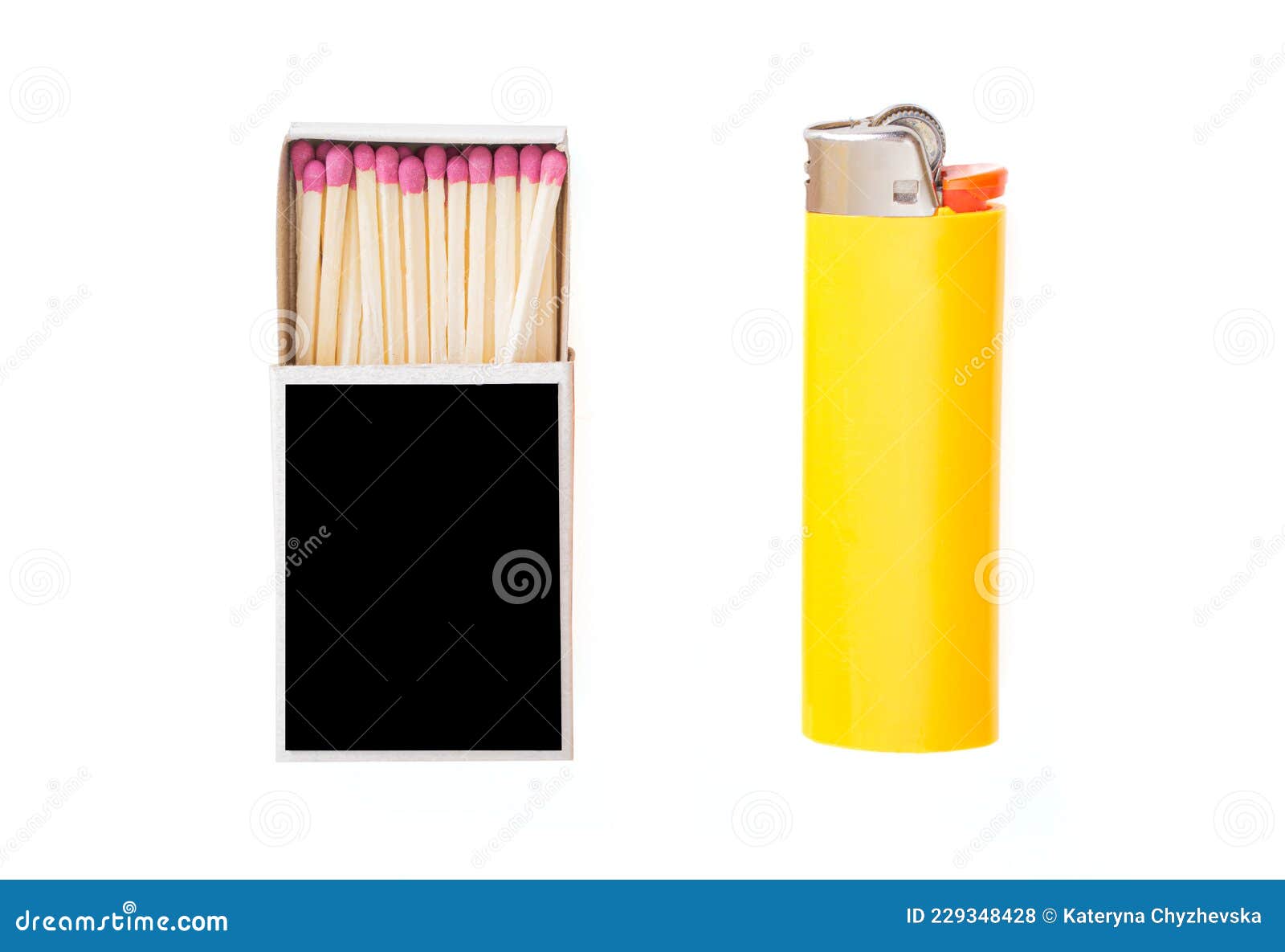 Matchbox and a Lighter on Isolated on White Stock Photo - Image of ...