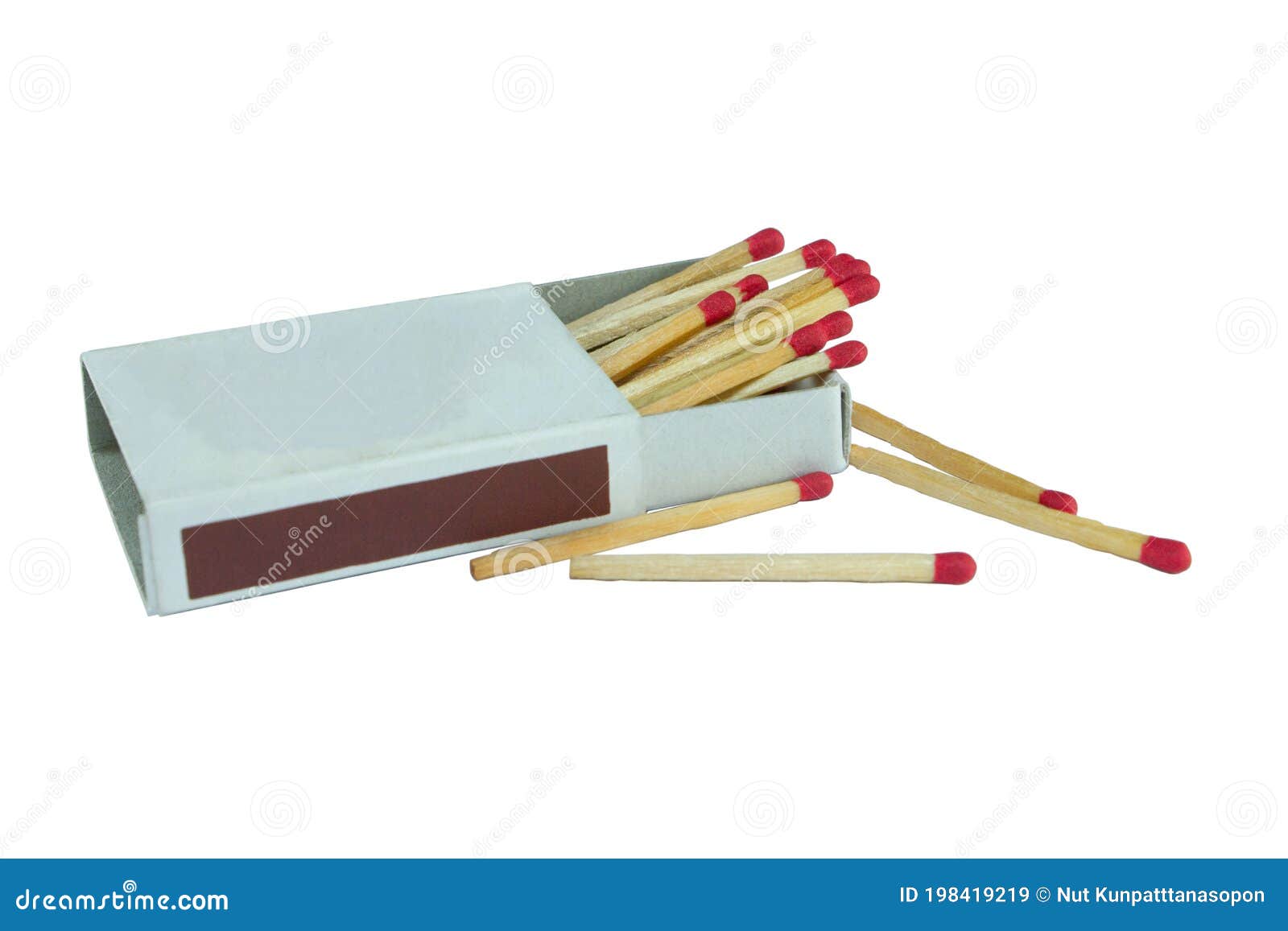 Matchbox and Red Matches Isolated on White Background. Side View and ...
