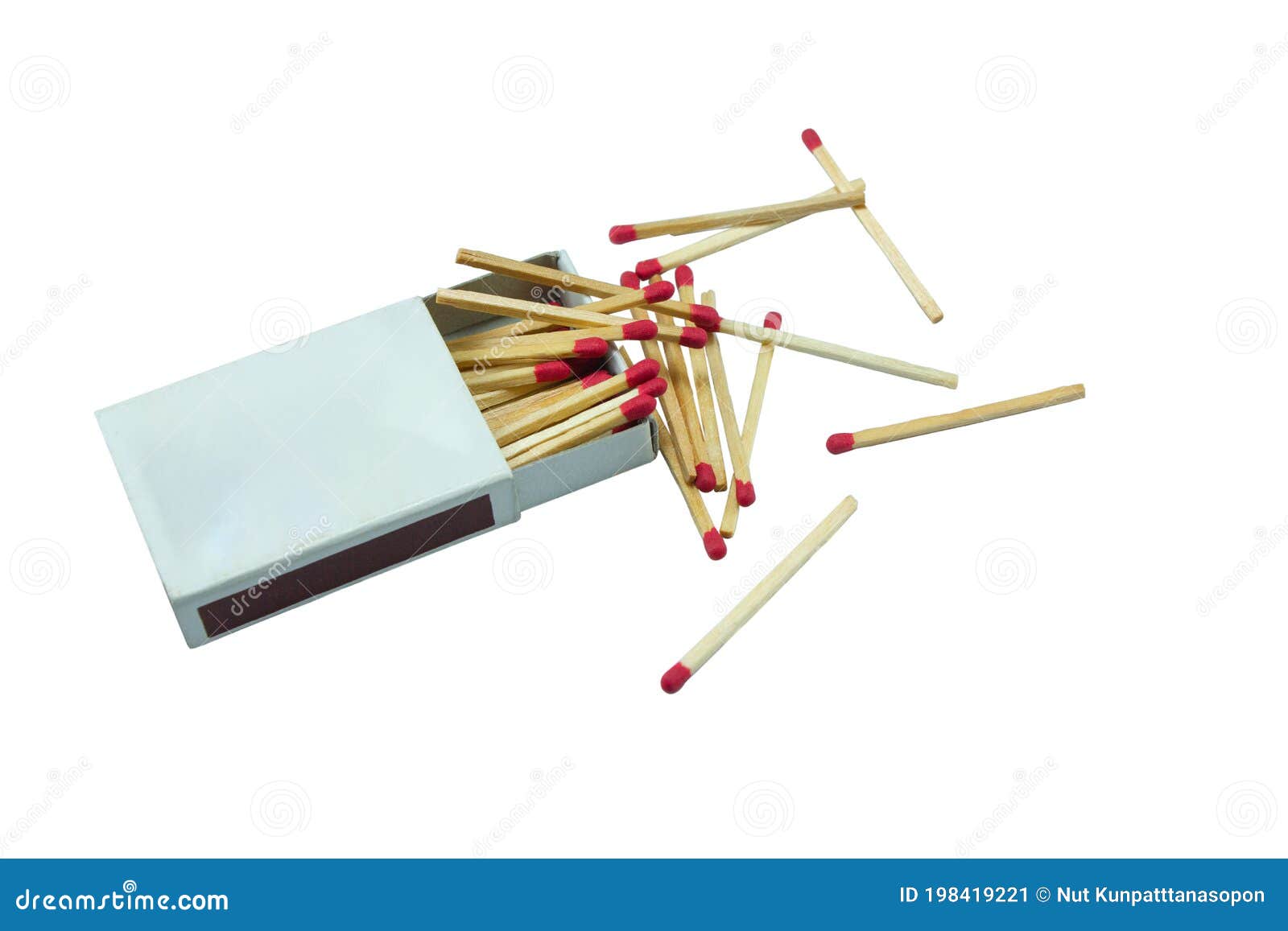 Matchbox and Red Matches Isolated on White Background. Side View and ...