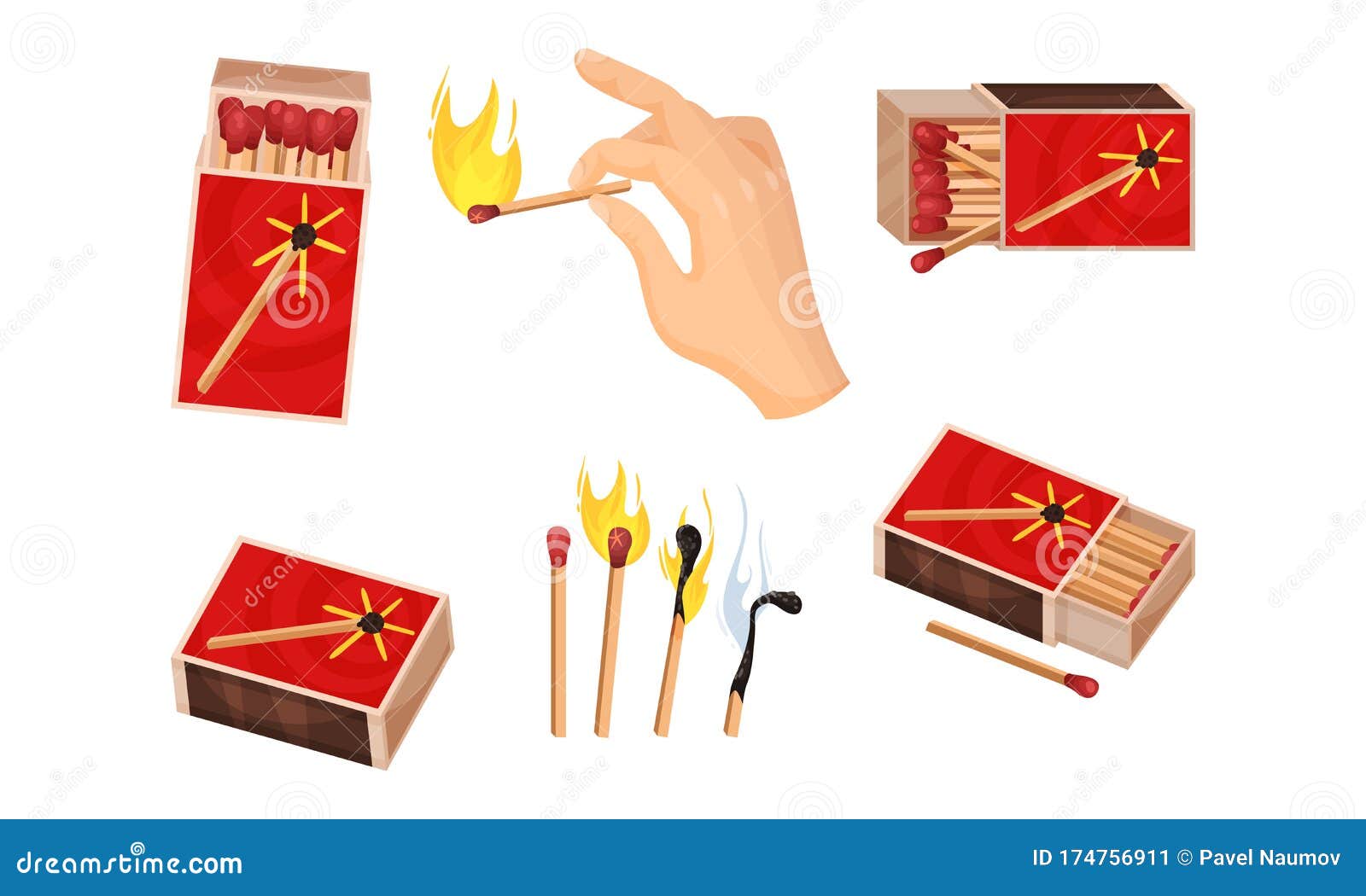 Matchboxes with Matches Inside and with Hand Striking a Match Vector ...