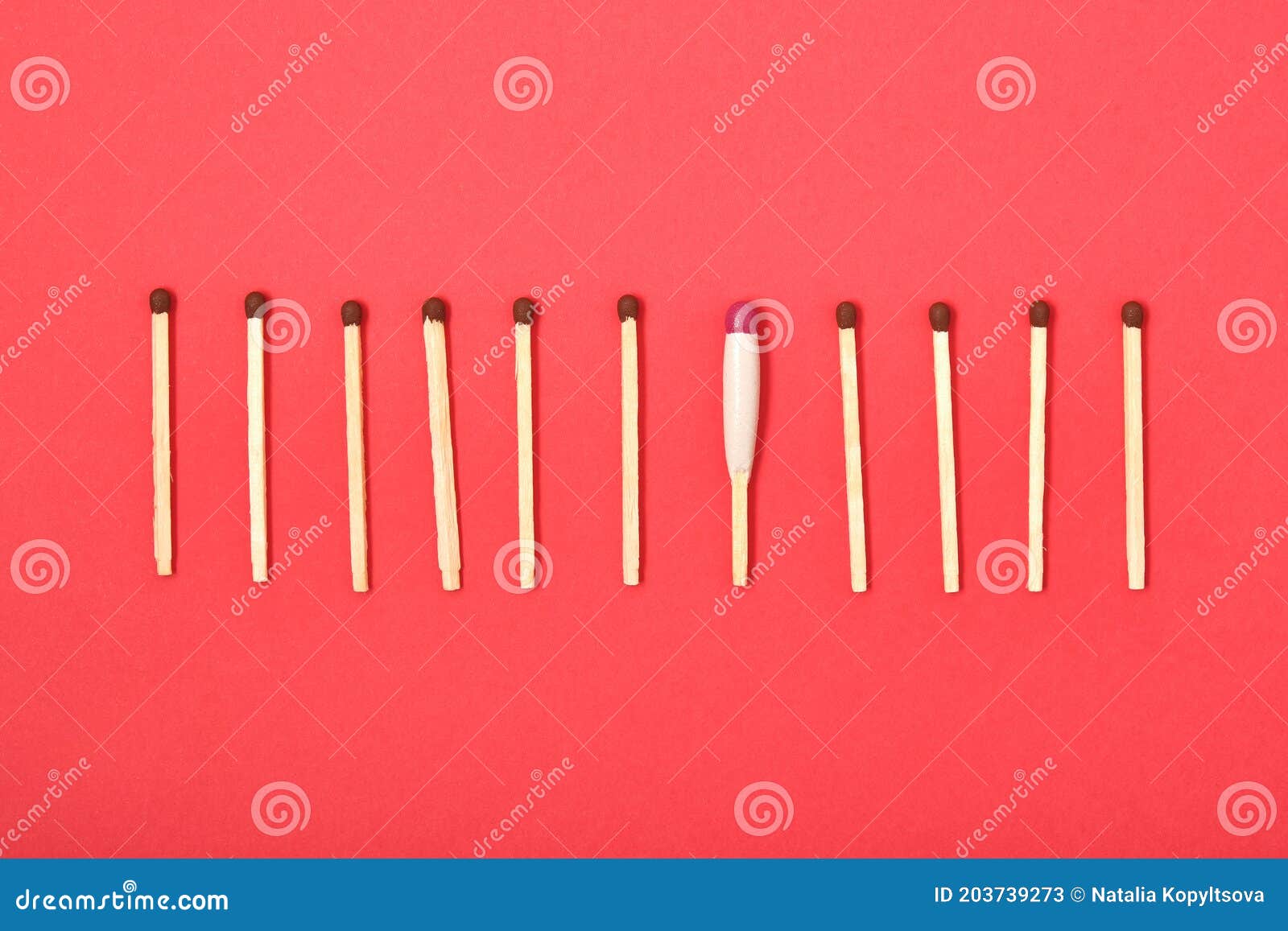 Matches are Arranged in a Row on a Red Background, One Waterproof Match ...