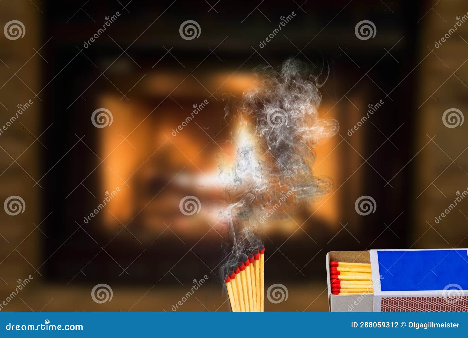 Matches, Fire and Smoke. a Matchbox and Rising Smoke from Several ...