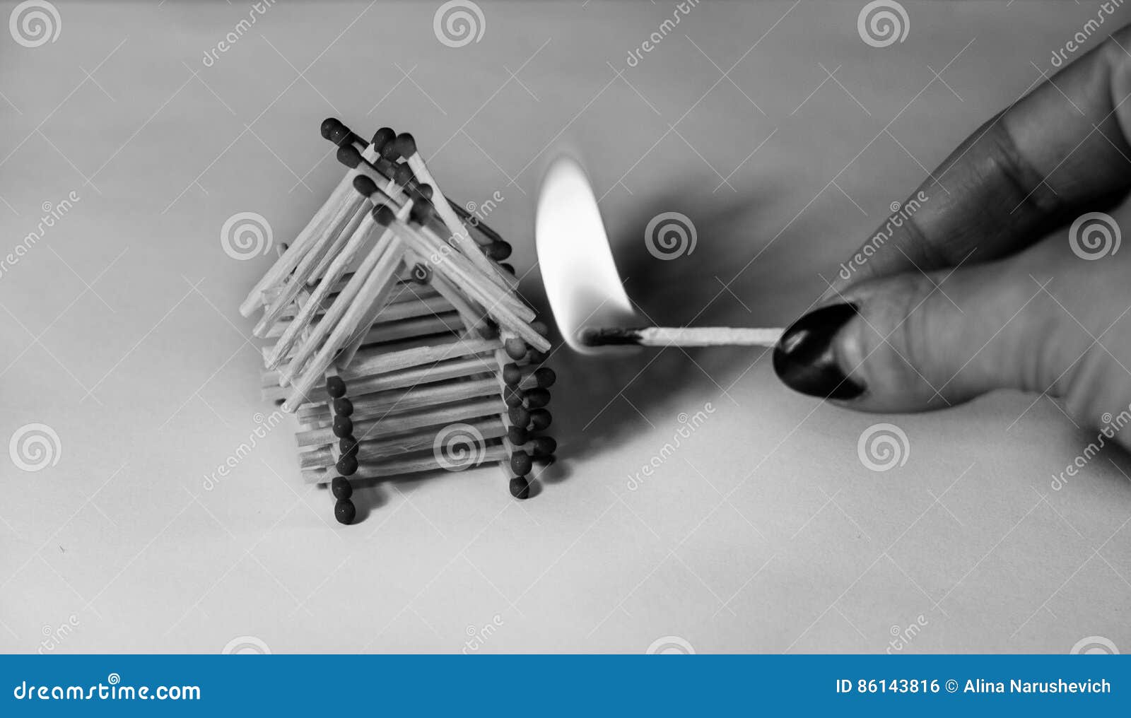 Matches House and Hand with Burning Fire - Risk of Accident Stock Photo ...
