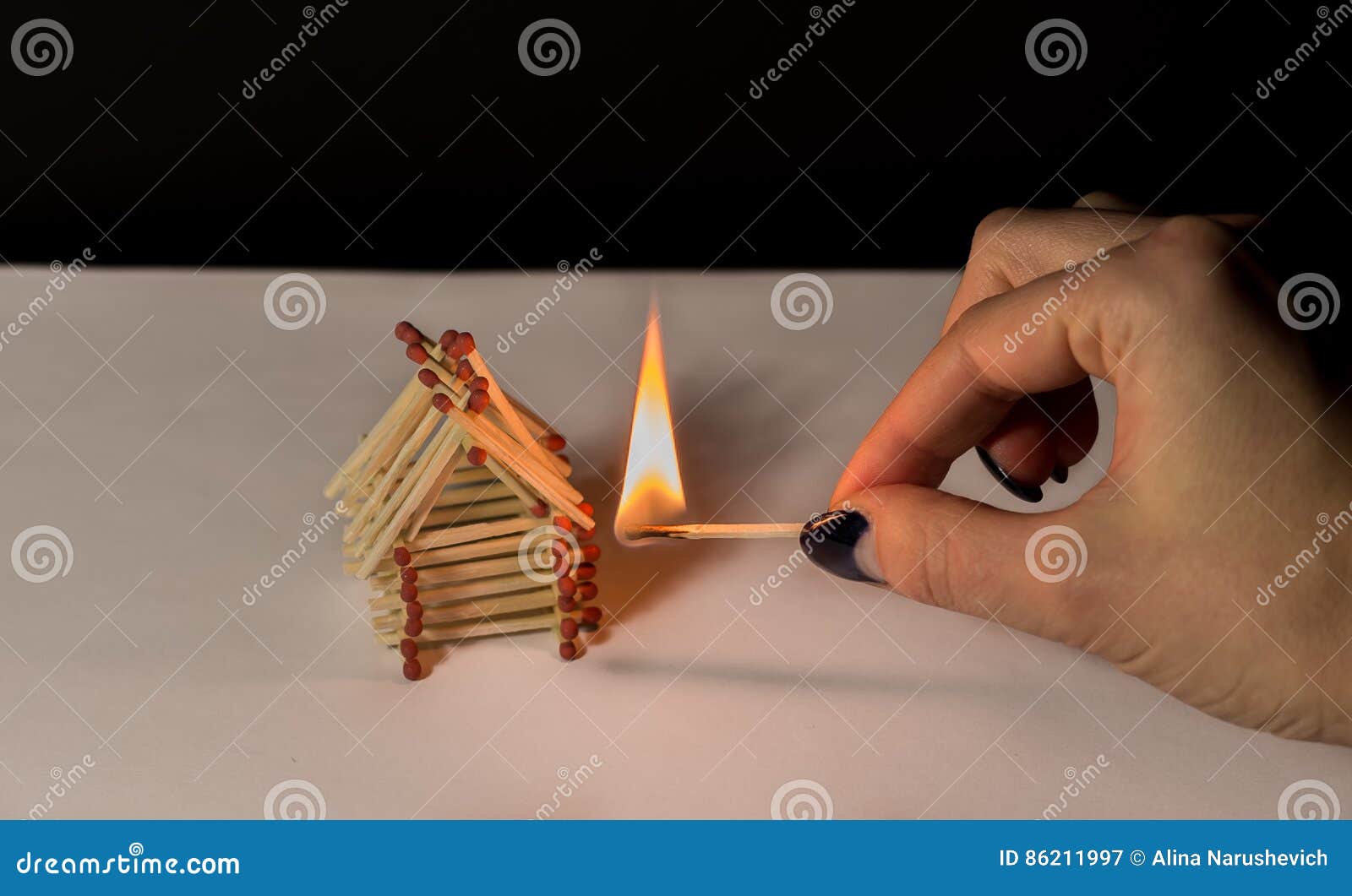 Matches House and Hand with Burning Fire - Risk of Accident Stock Image ...