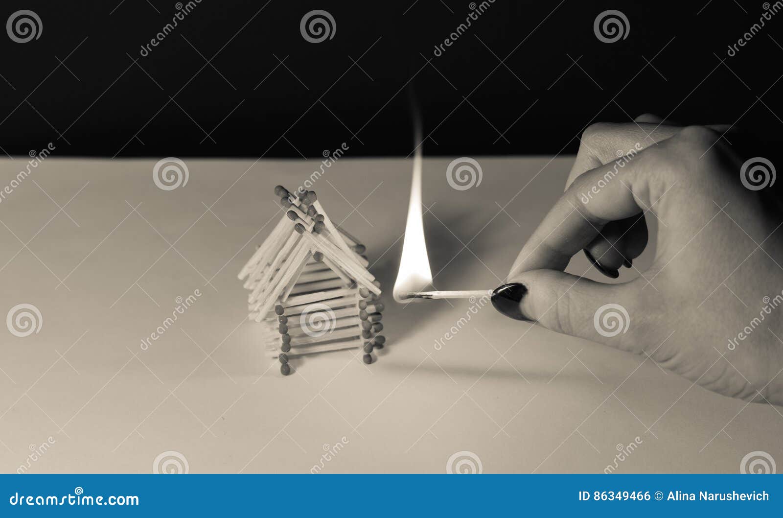 Matches House and Hand with Burning Fire - Risk of Accident Stock Photo ...