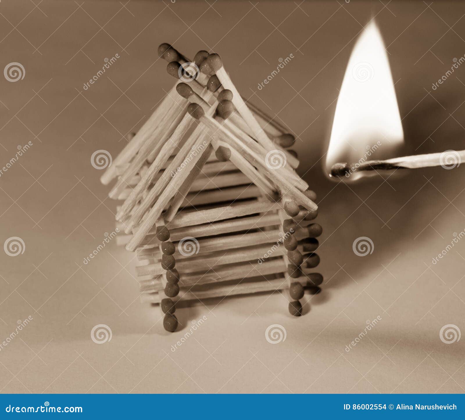 Matches House and Match with Burning Fire - Risk of Accident Stock ...