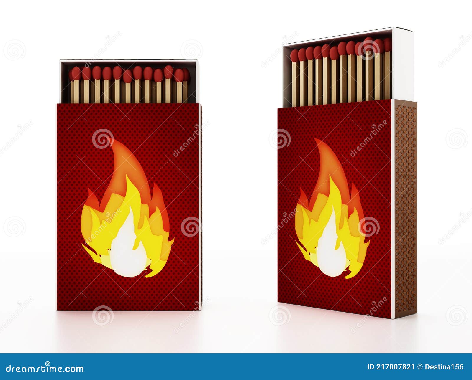 Matches Inside Open Matchboxes Isolated On White Background. 3D ...