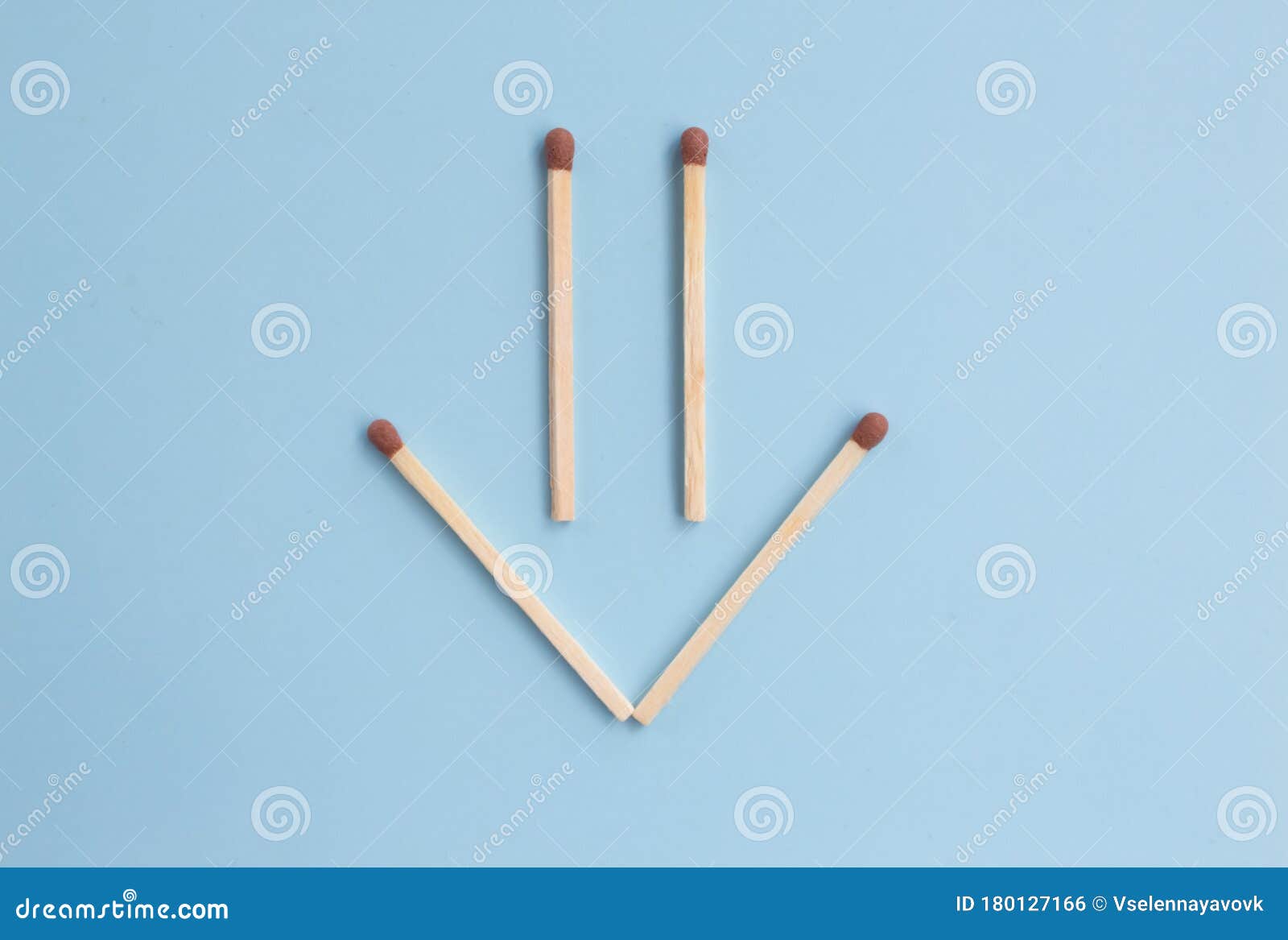 Matches in a Row on a Blue Background, Down Arrow from Matches. Top ...