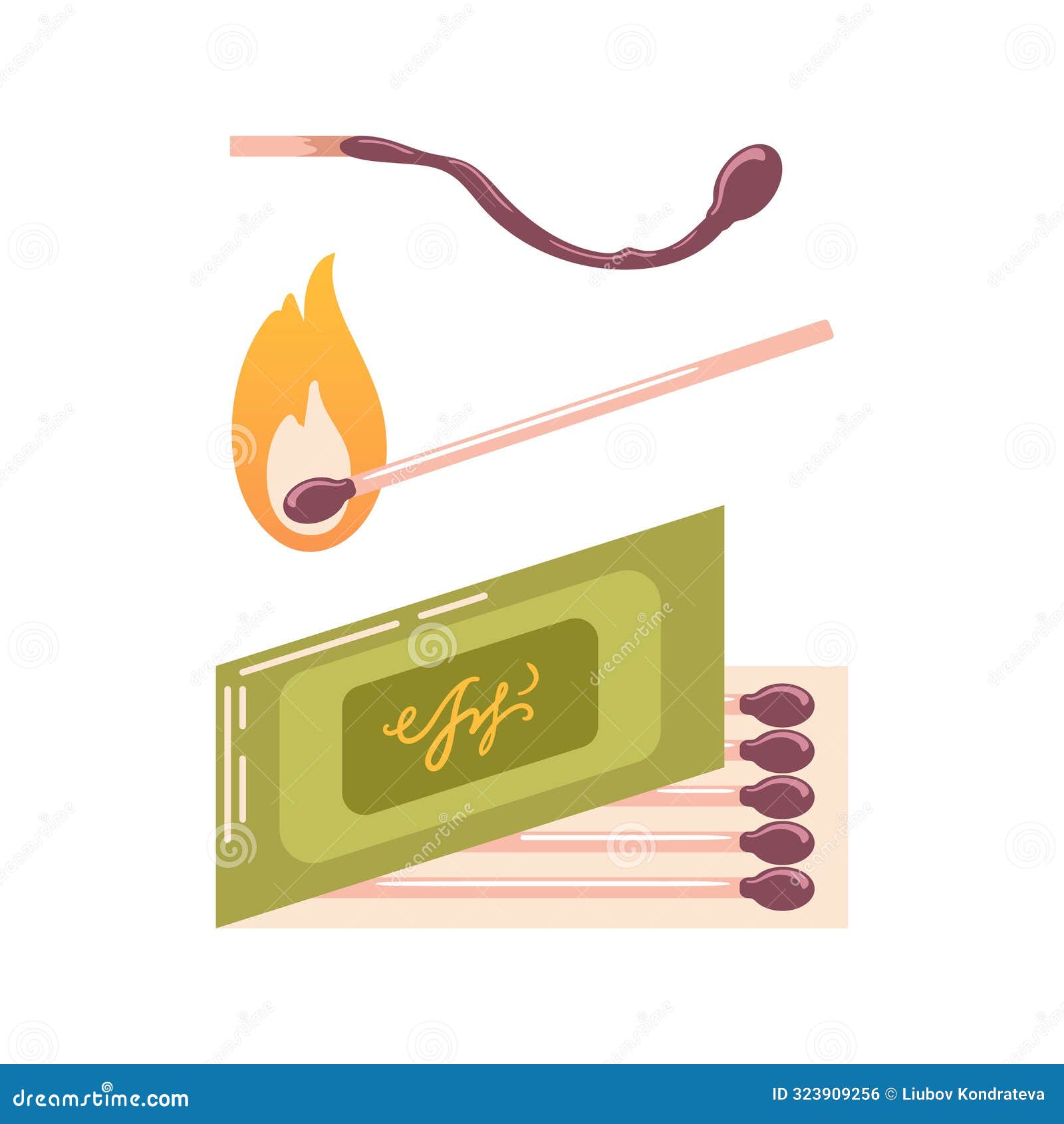 Matches. Set of Vector Illustrations Burning Match with Fire, Open ...