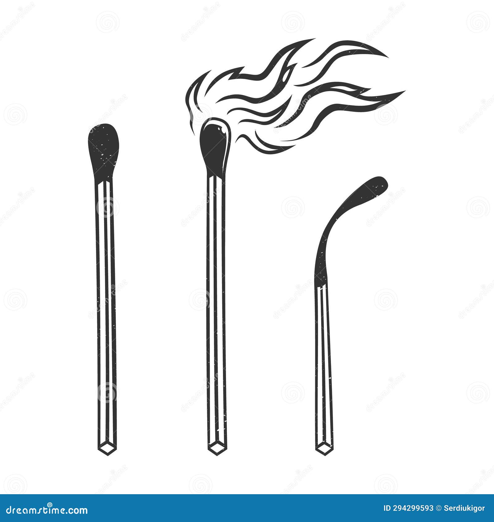 Matches. Set of Vector Illustrations: Burning Match with Fire, Opened ...