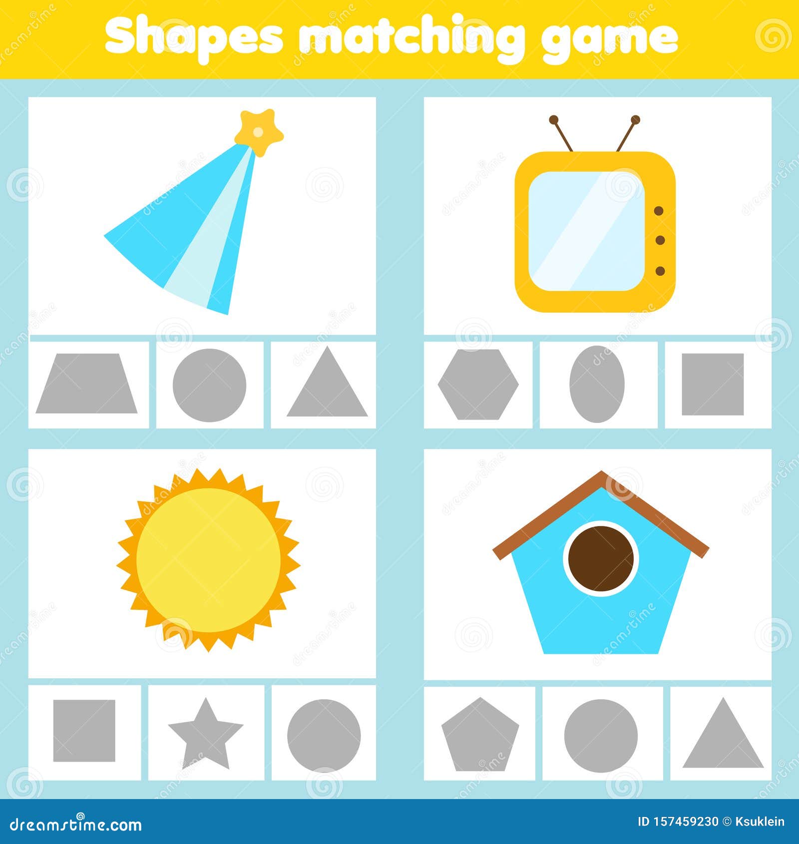 Matching Children Educational Game. Match Objects Wtih Geometric Shapes ...
