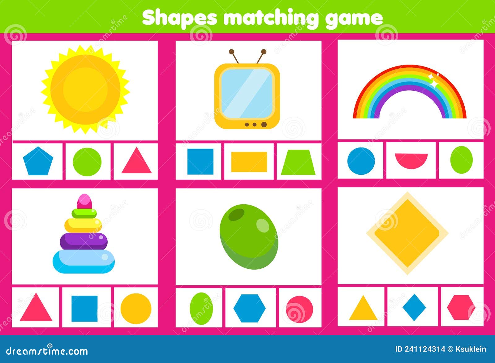 Matching Children Educational Game. Match Objects Wtih Geometric Shapes ...