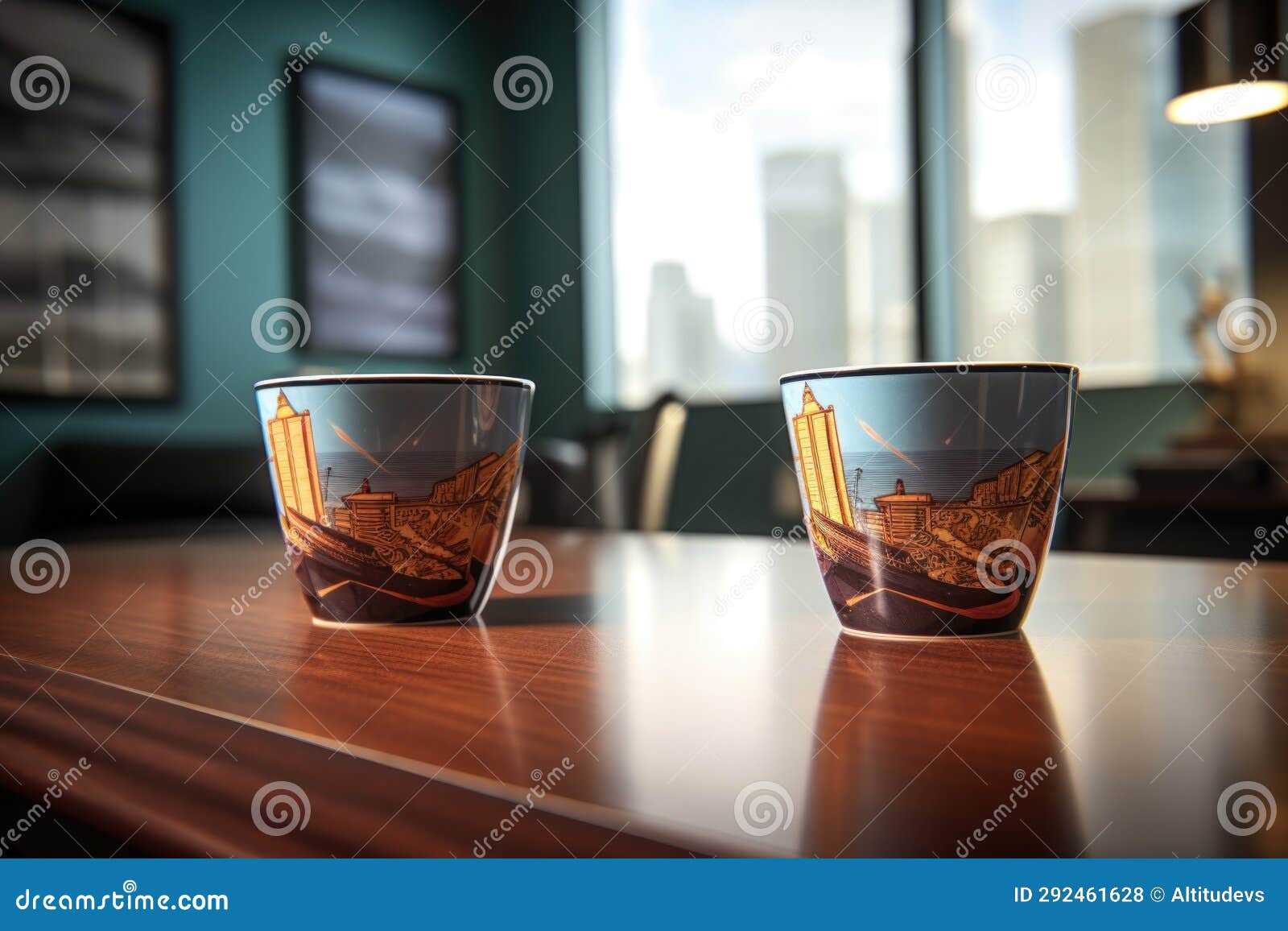 Matching Coffee Cups on a Meeting Room Table Stock Photo - Image of ...