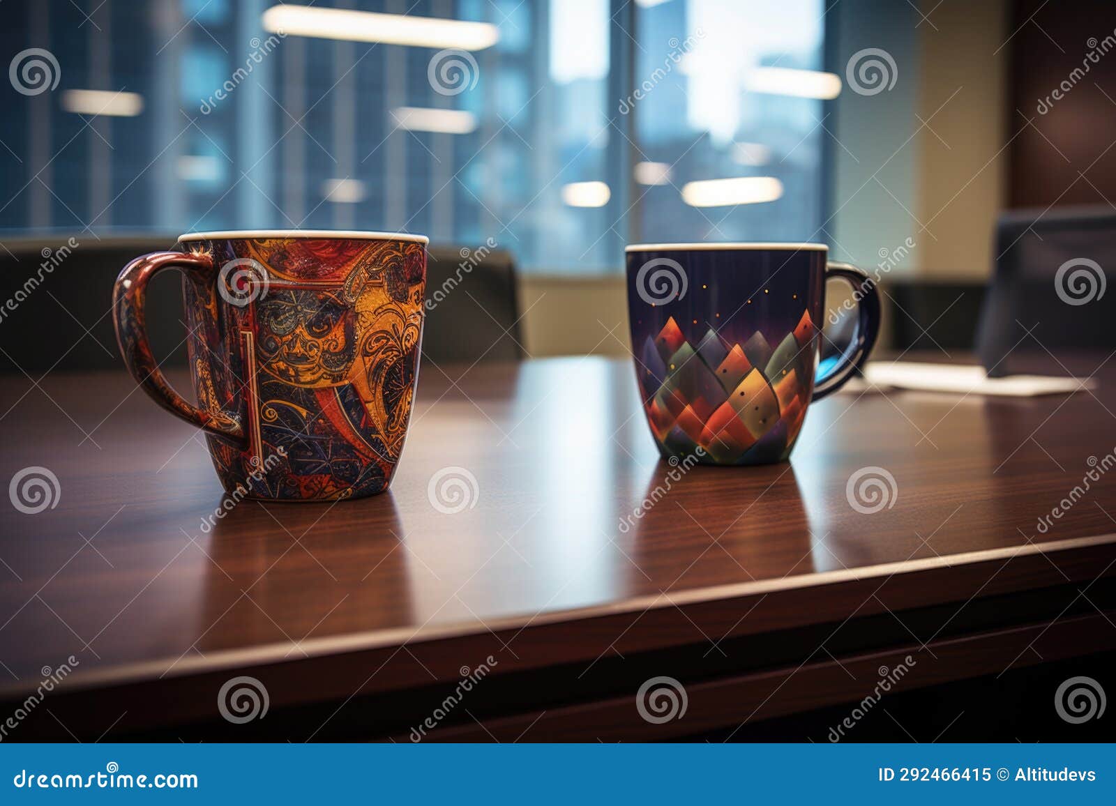 Matching Coffee Cups on a Meeting Room Table Stock Image - Image of ...