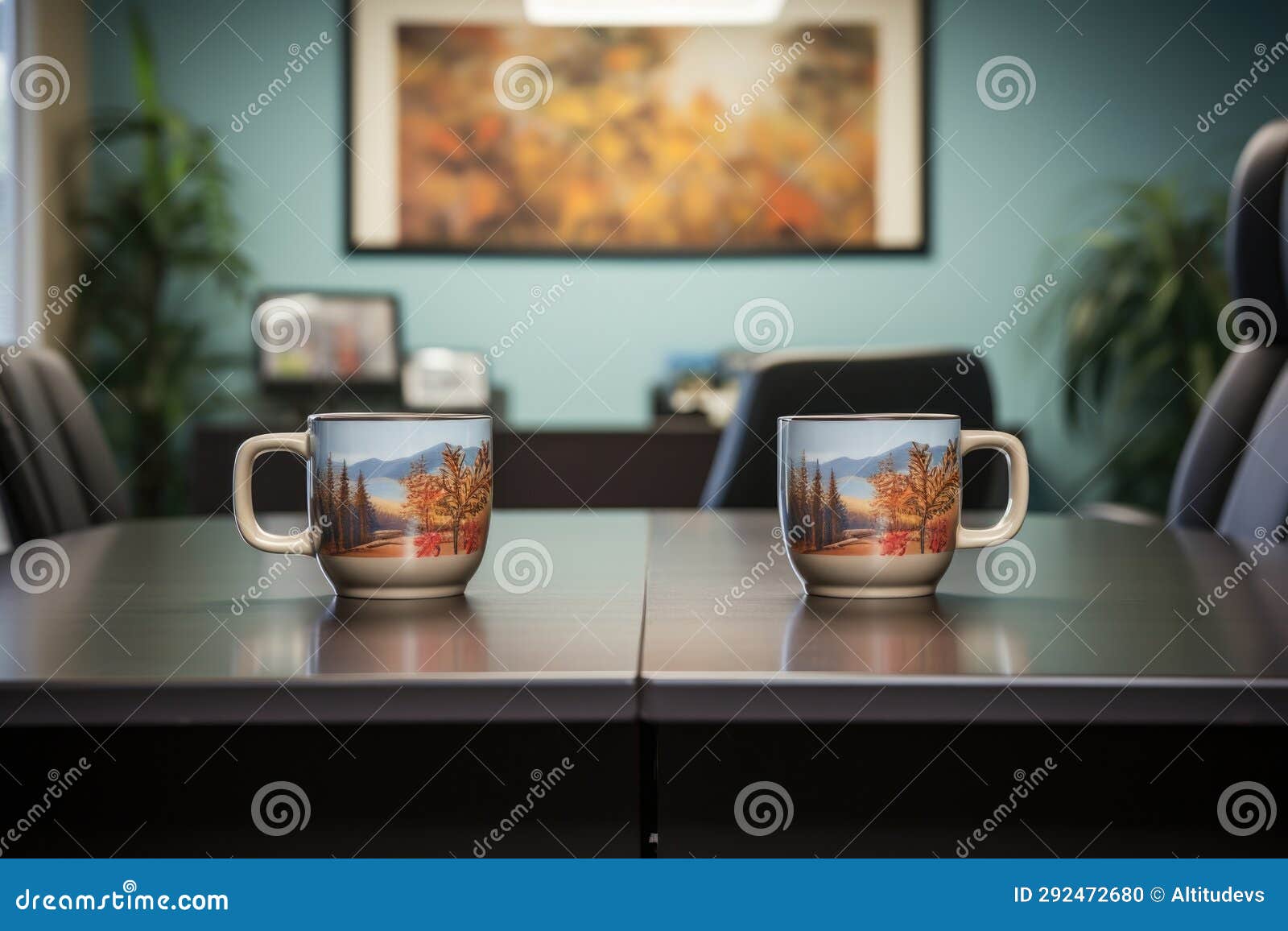 Matching Coffee Cups on a Meeting Room Table Stock Illustration ...