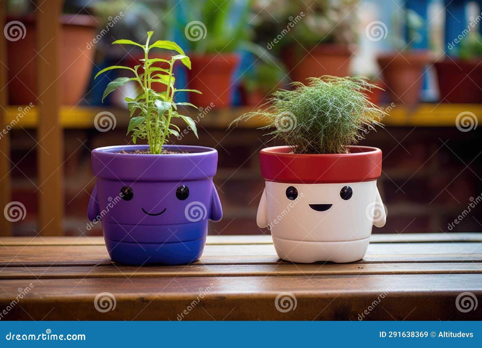 Matching Flower Pots Representing Two Friends Planted with Different ...