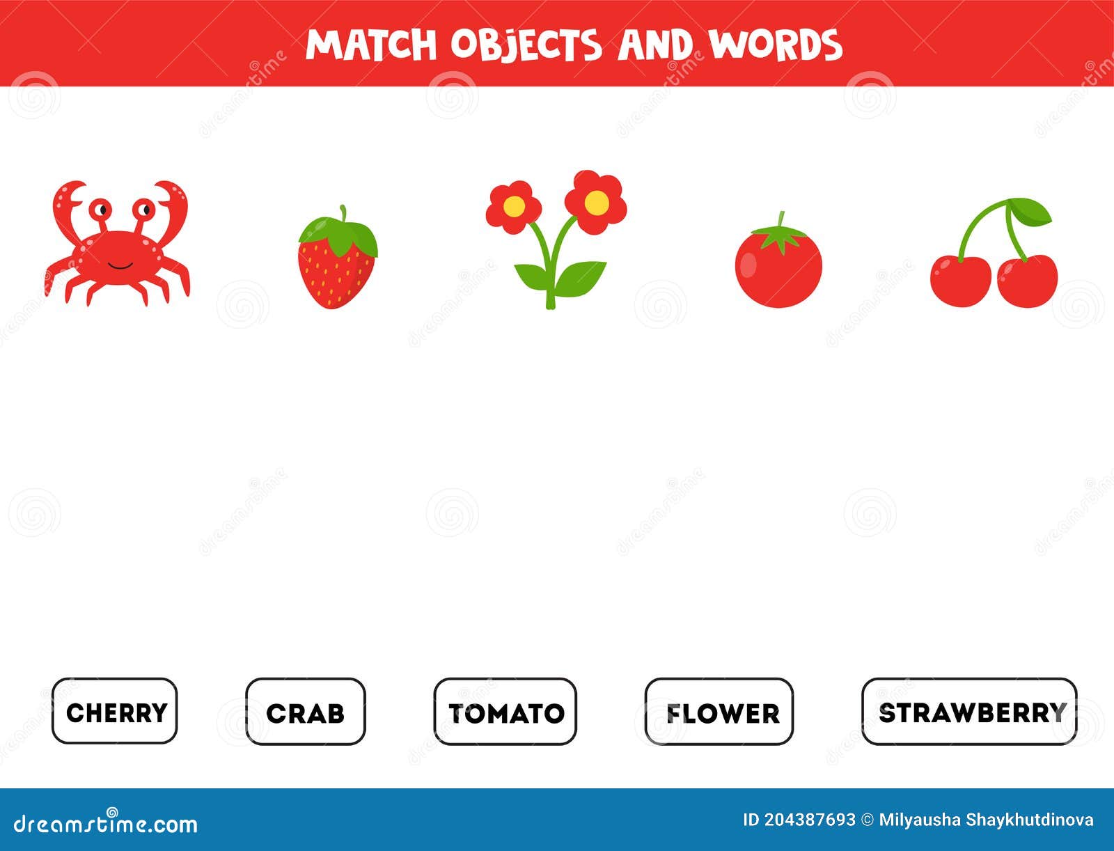 Matching Game with Colorful Red Objects. Logical Game. Stock Vector ...