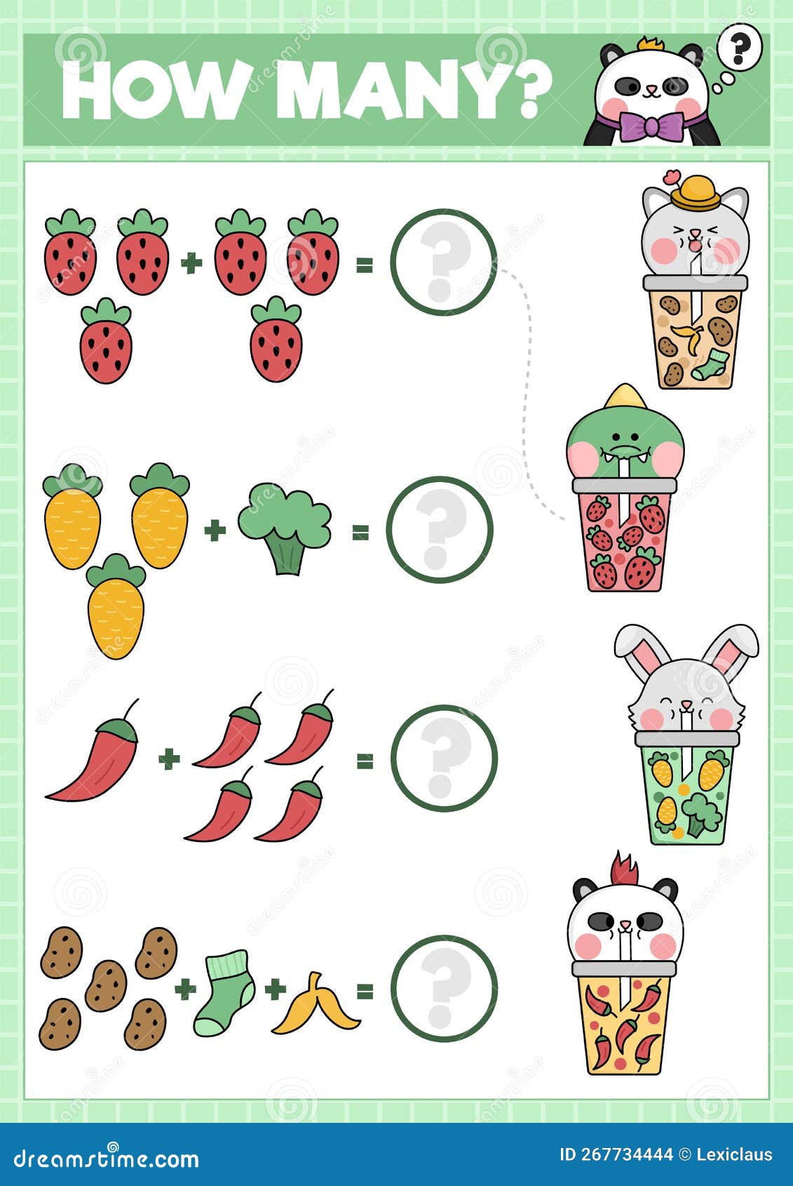Matching Game With Cute Kawaii Fruit, Vegetables Drinks. Math Activity ...