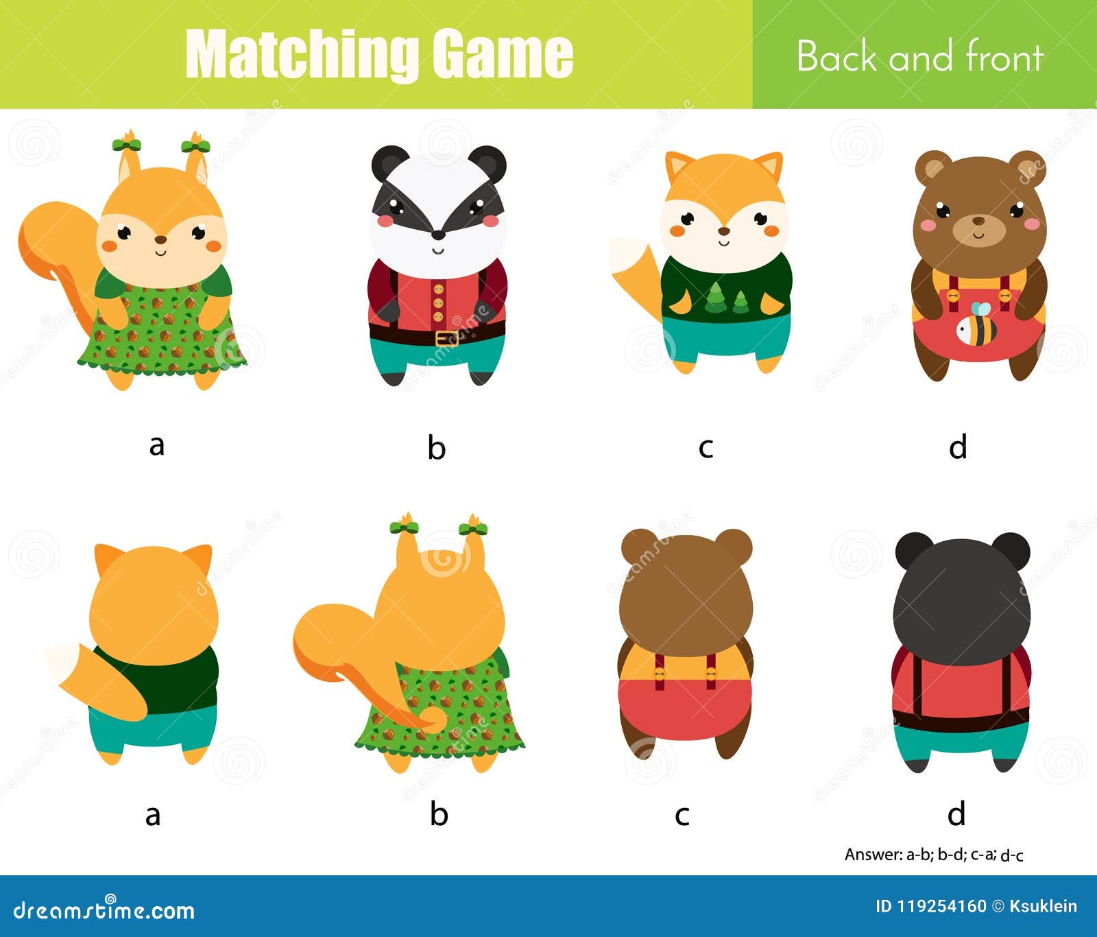 Matching Game. Educational Children Activity with Cute Animals Stock ...