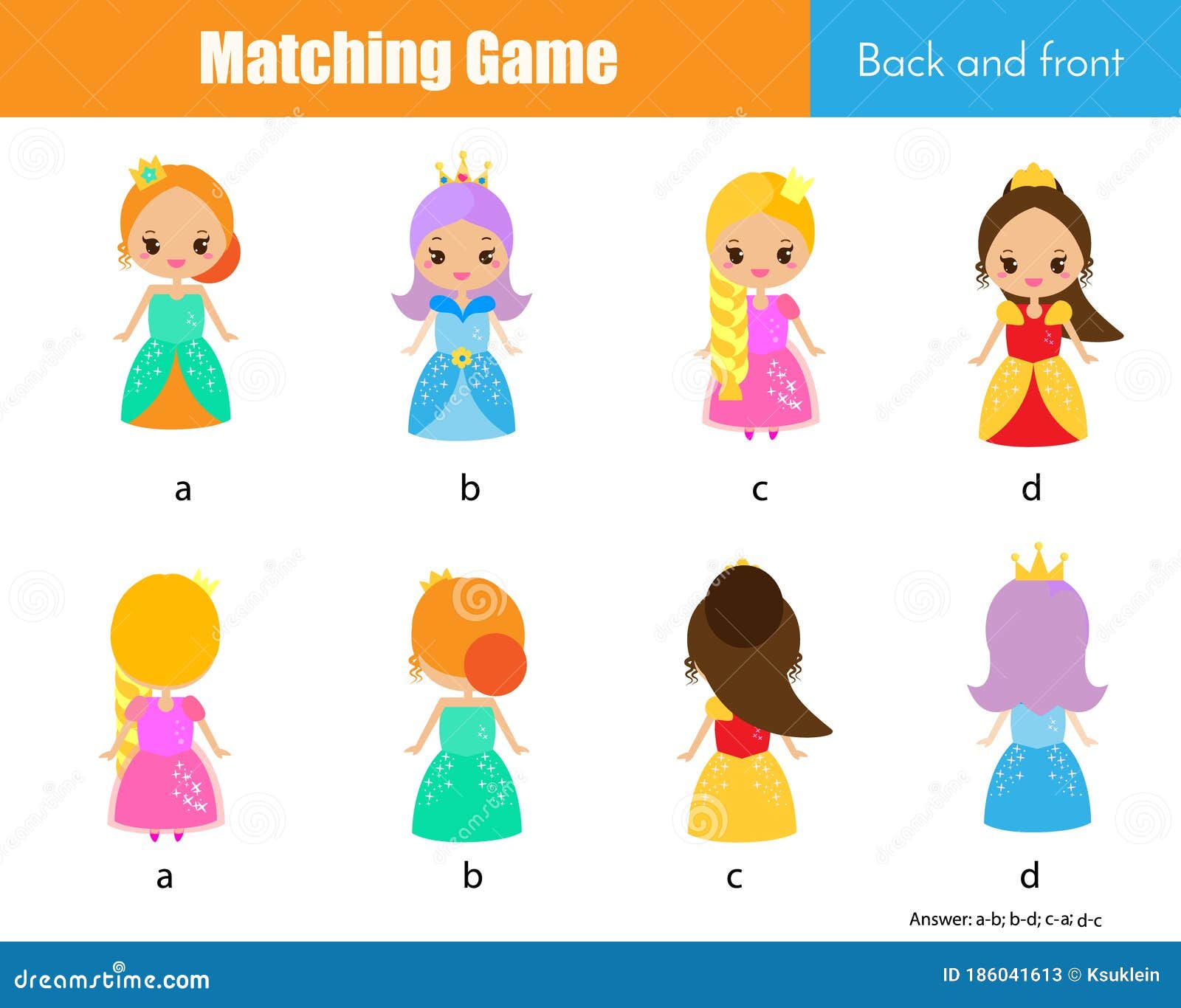 Matching Game. Educational Children Activity with Cute Princess Stock ...