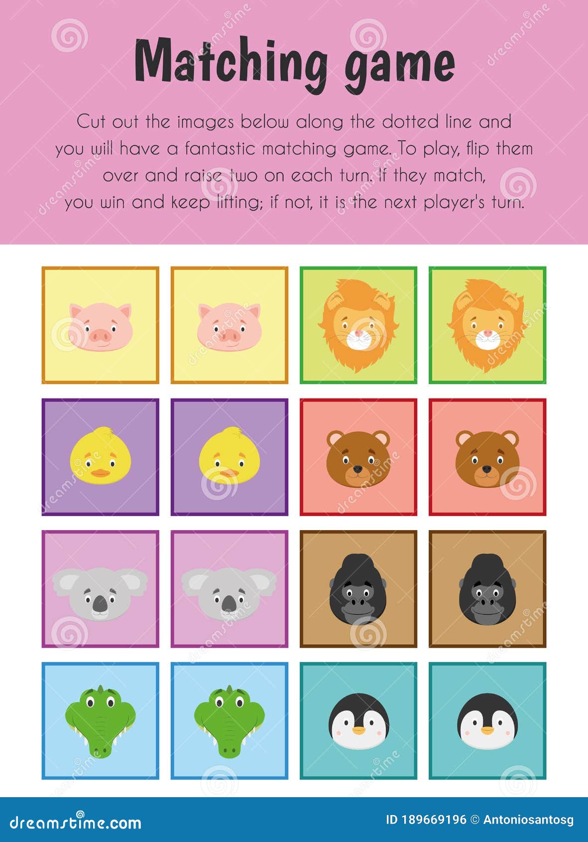 Matching Game Educational Sheet. Primary Module for Memory Stock Vector ...