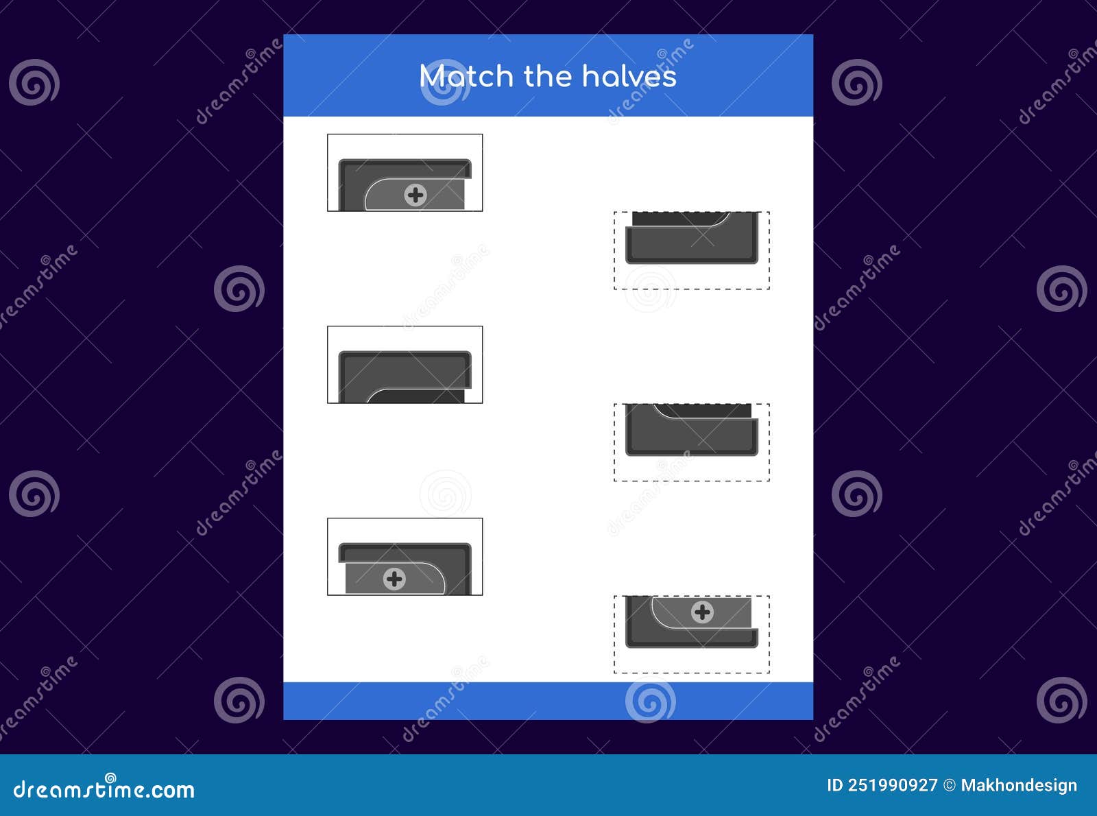Matching Game. Match Halves of Objects Stock Vector - Illustration of ...