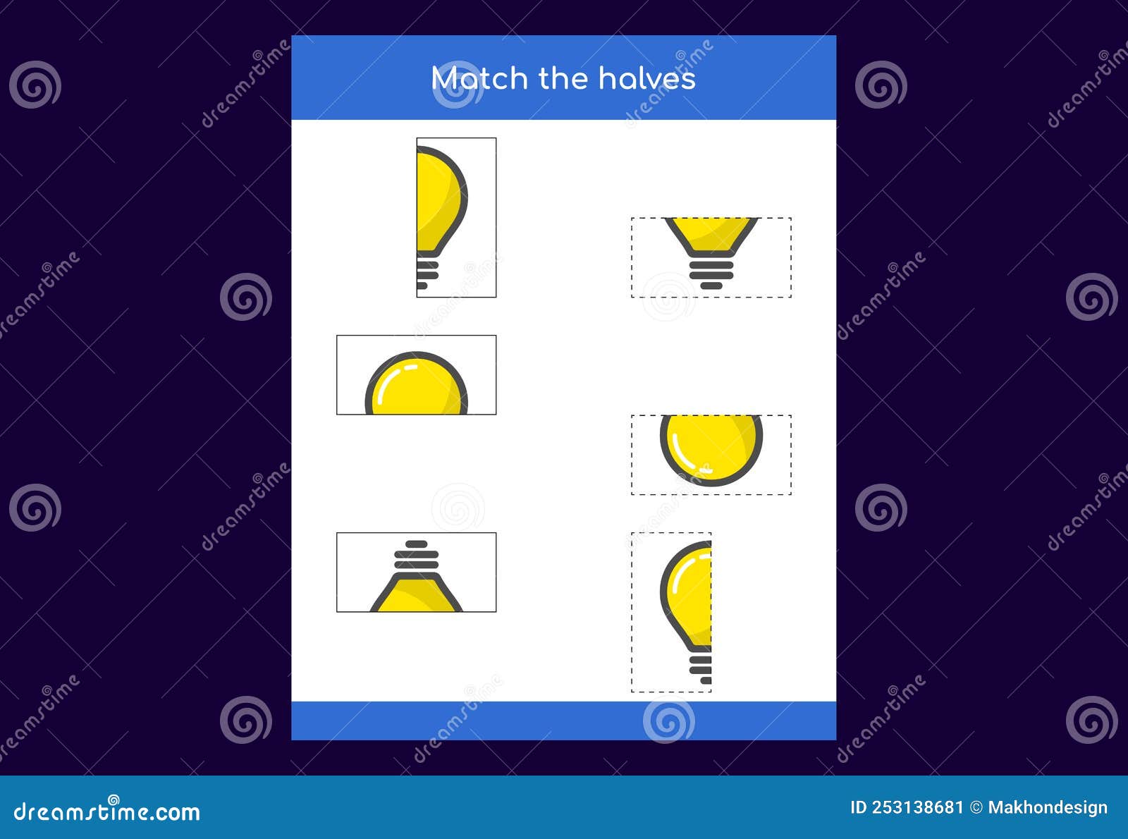 Matching Game. Match Halves of Objects. Educational Game for Children ...